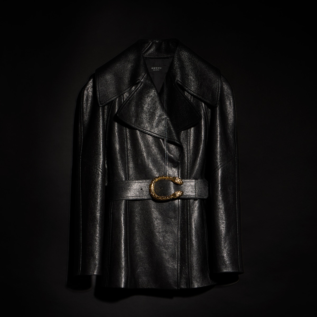 Soft grainy leather trench in black | GUCCI® AU