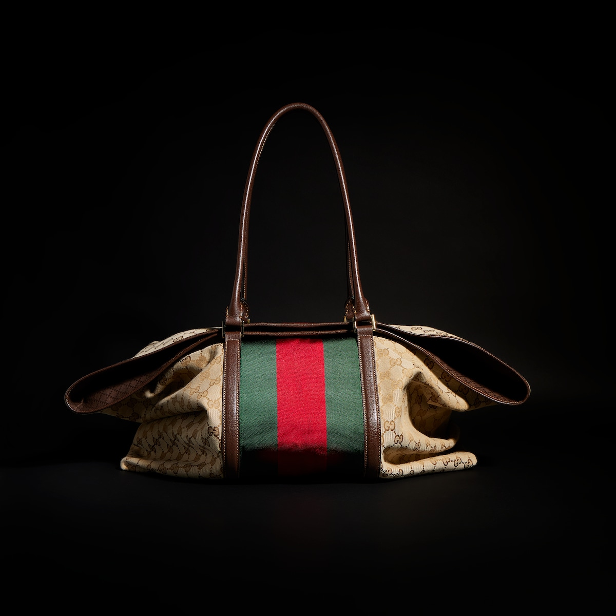GG duffle bag with Web in sand and brown GG canvas | GUCCI® AU