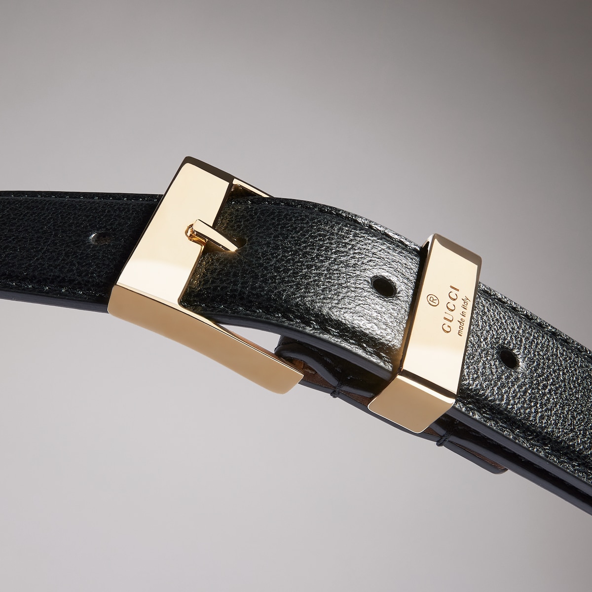 Belt with squared buckle in black leather | GUCCI® CA