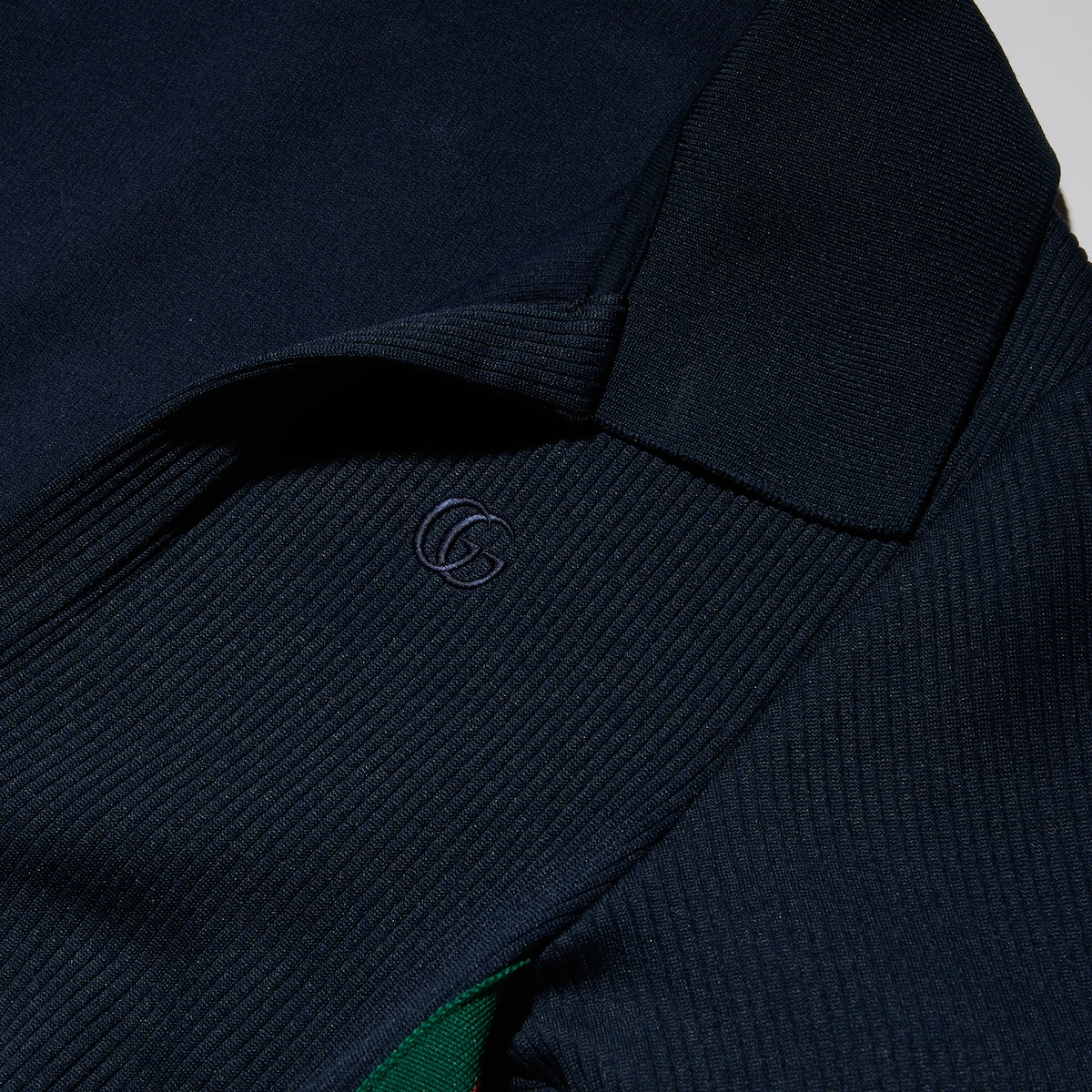 Rib cotton jersey dress with Web in dark blue | GUCCI® US