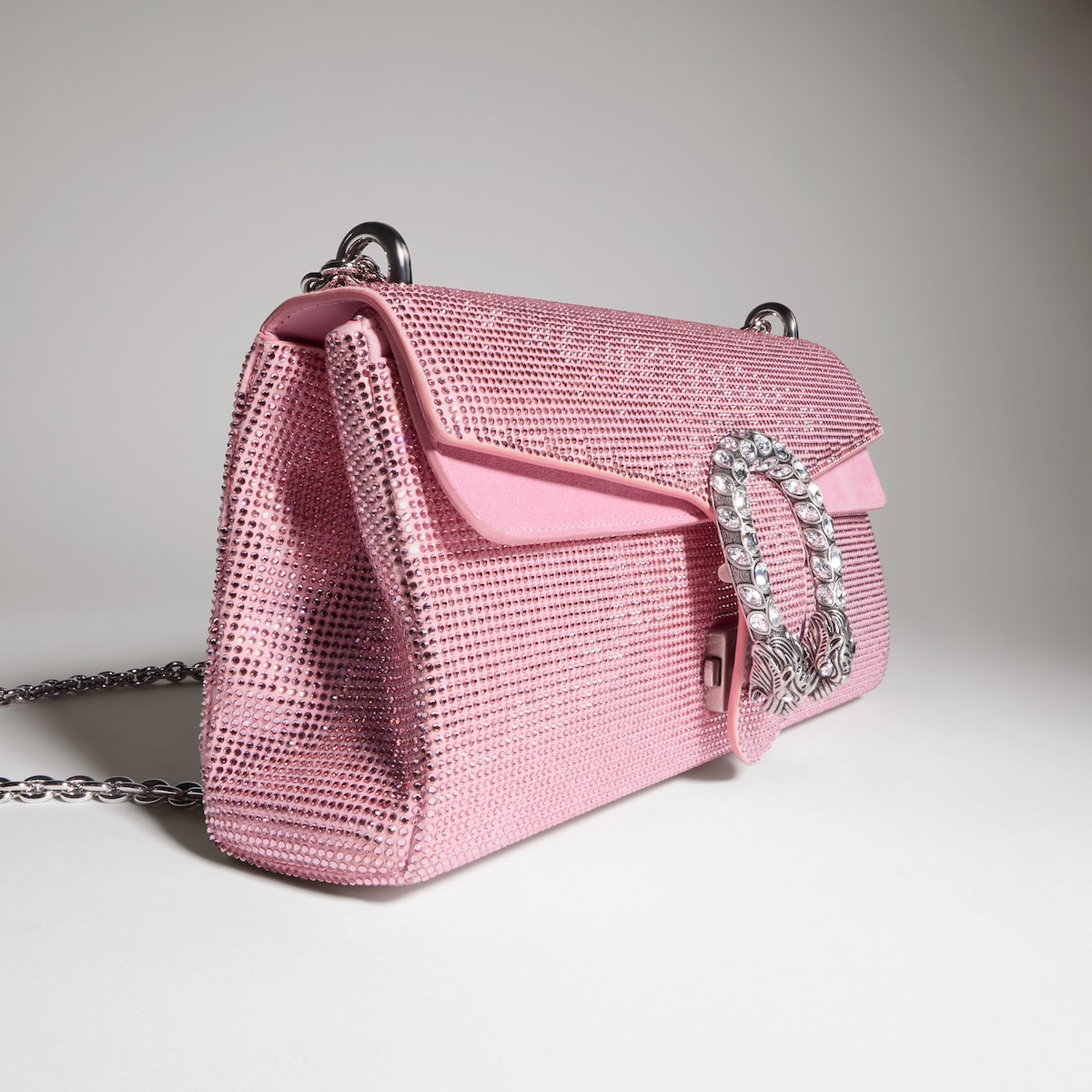 Dionysus crystal medium shoulder bag in light pink suede | GUCCI® US