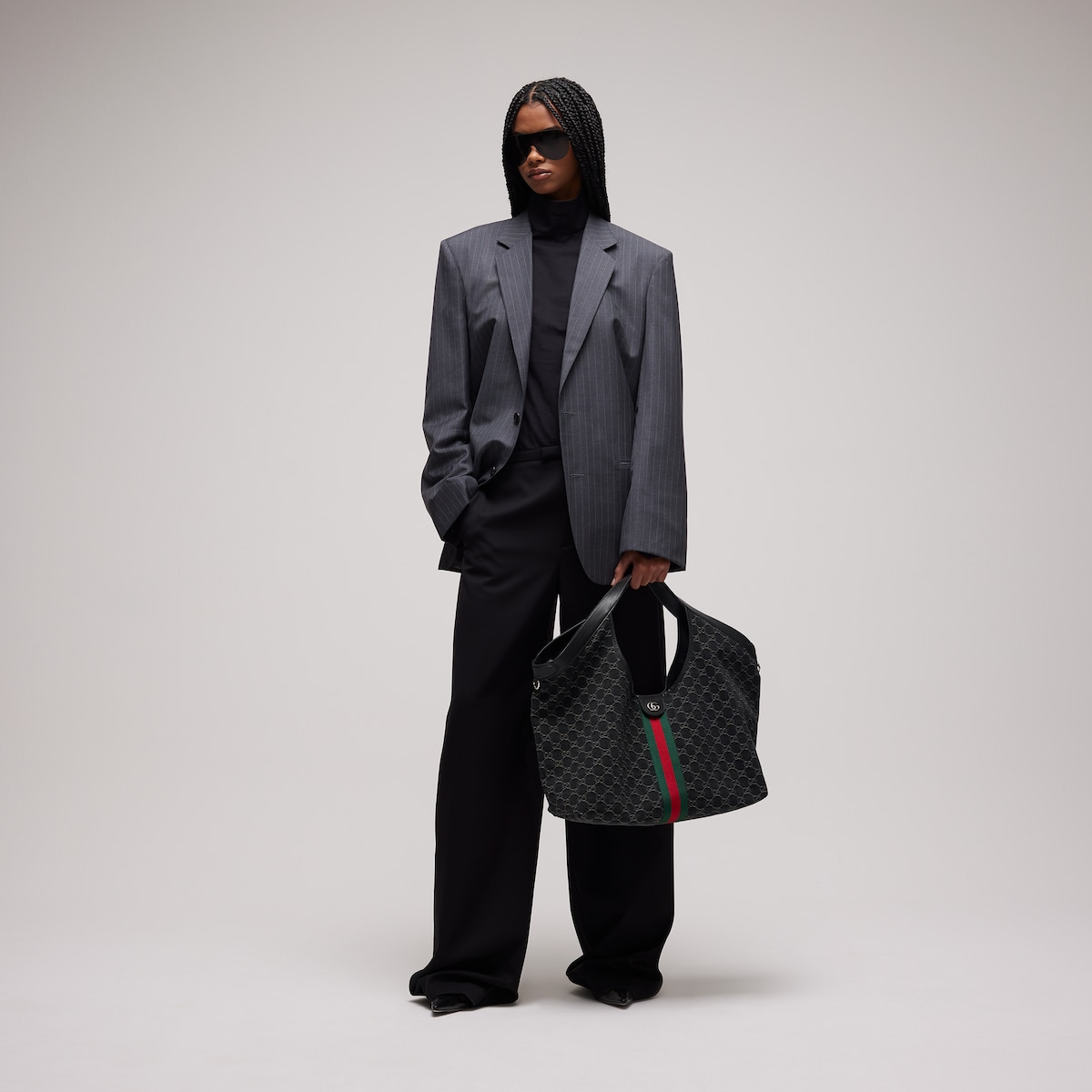 Gucci Giglio large tote bag in black GG denim | GUCCI® UK