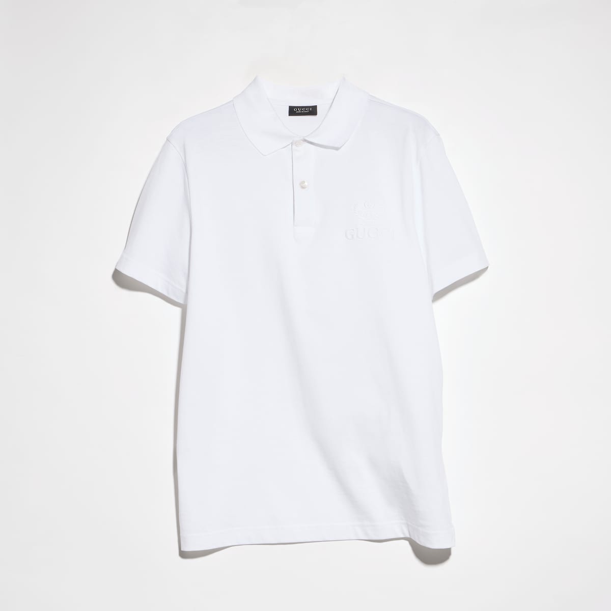 Cotton jersey polo shirt with embroidery in white | GUCCI® CH