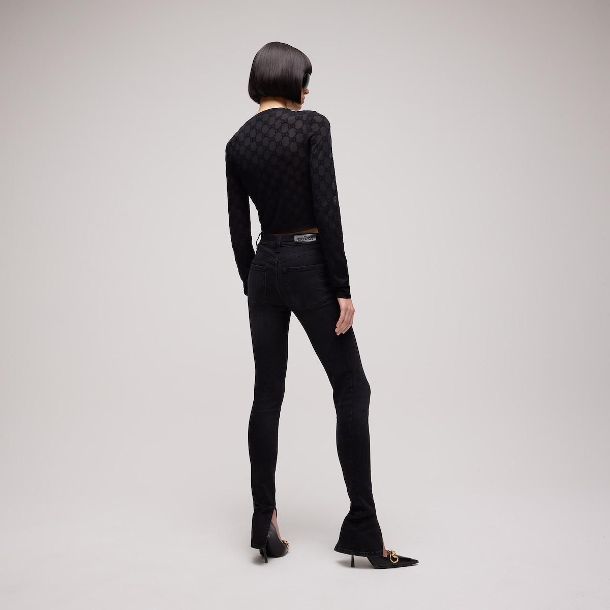 Fine crêpe viscose cardigan in black | GUCCI® CH