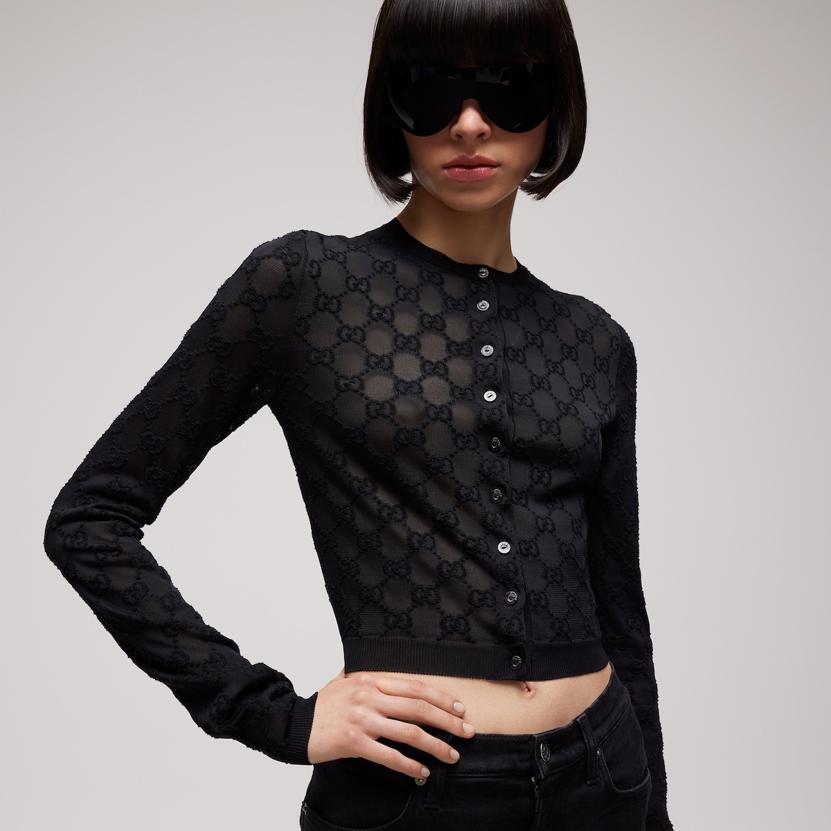Fine crêpe viscose cardigan in black | GUCCI® CH