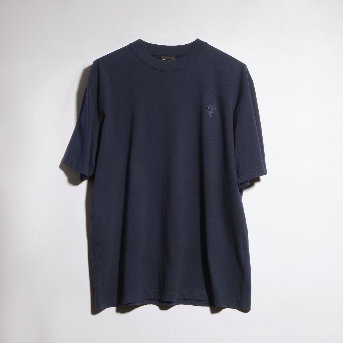 Cotton silk jersey T-shirt with embroidery in dark blue | GUCCI® US