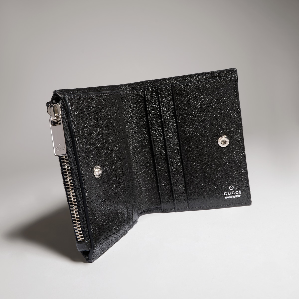 Small wallet with Gucci plaque in black GG denim | GUCCI® US