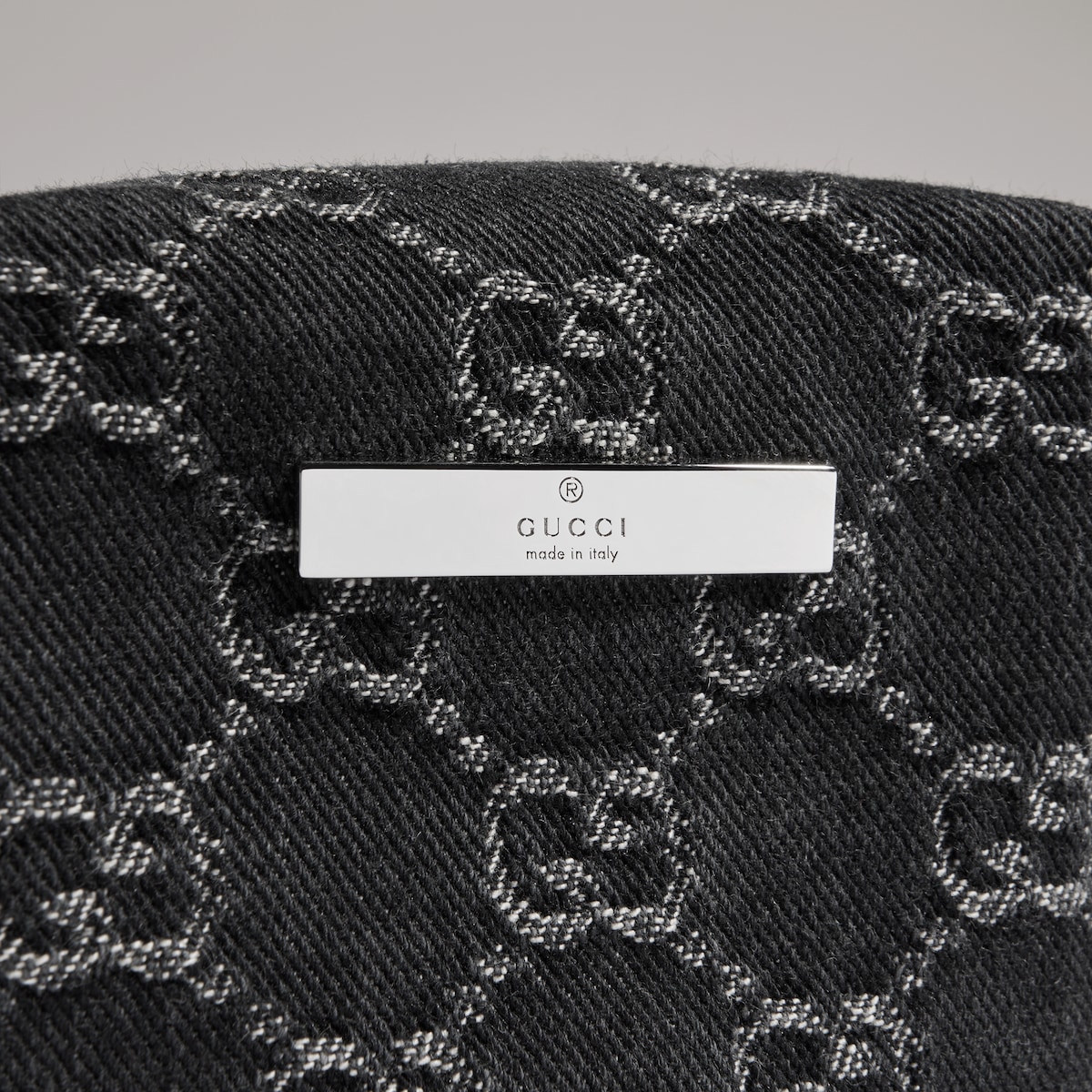 Small cosmetic case with Gucci plaque in black GG denim | GUCCI® SA