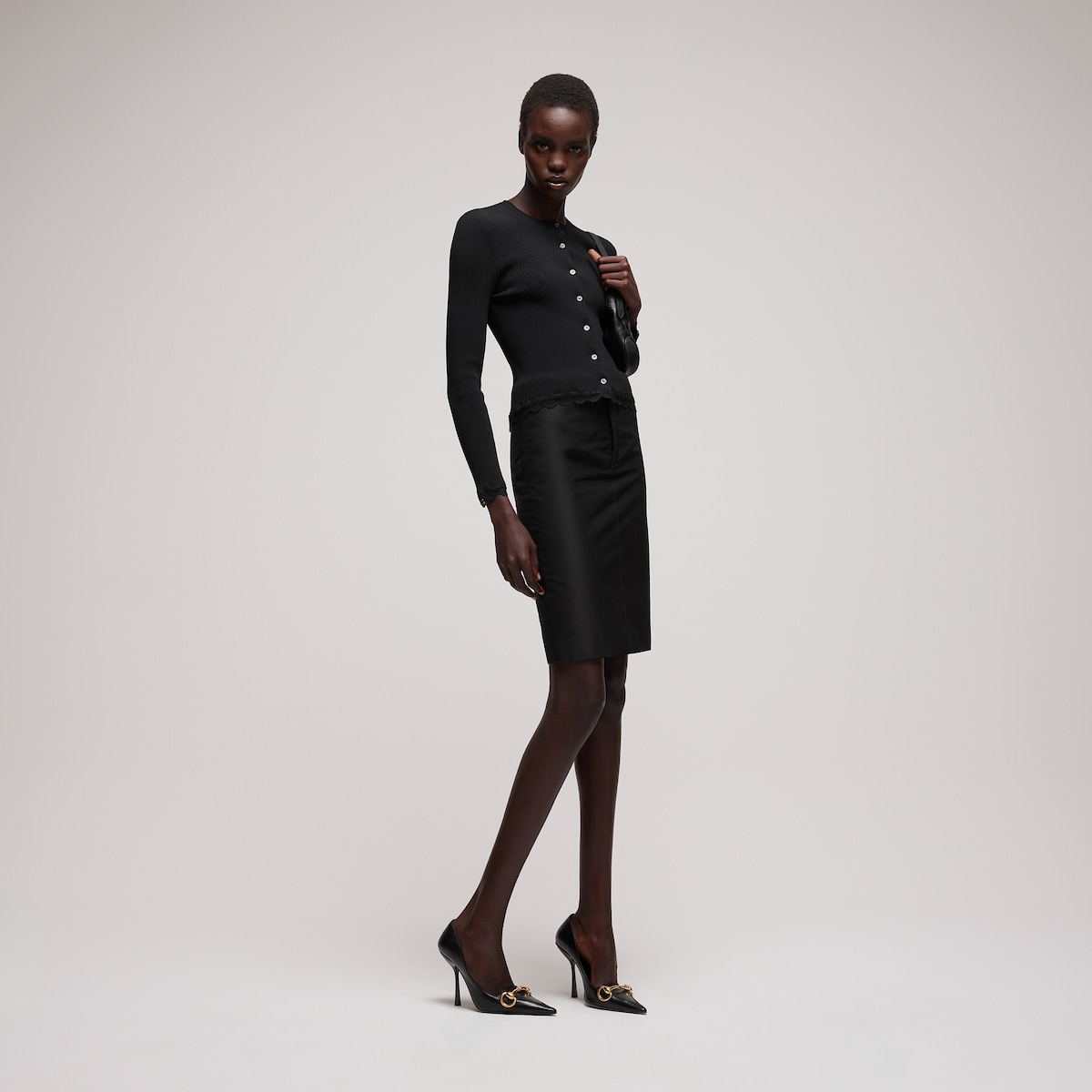 Fine matte viscose rib cardigan in black | GUCCI® AE