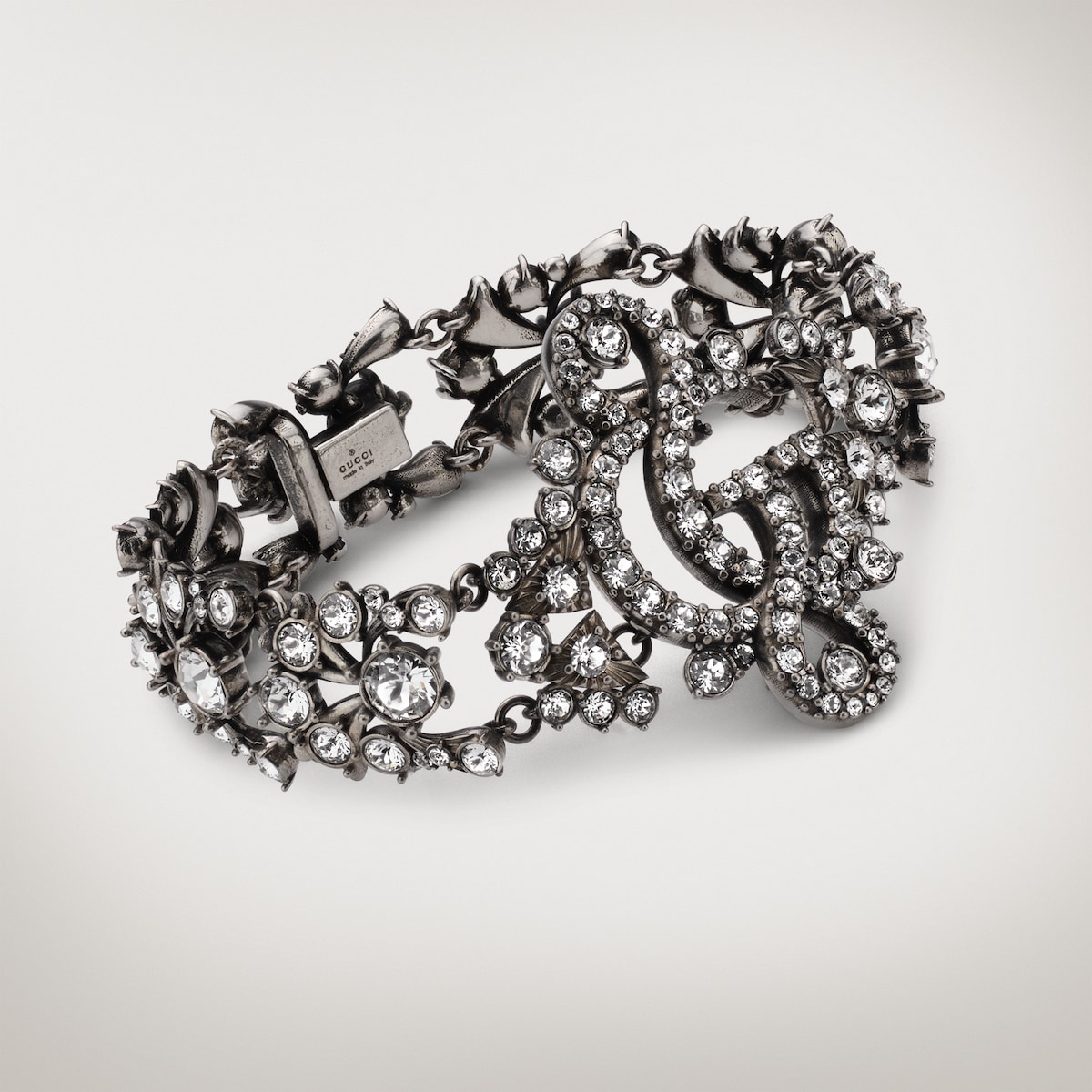 GG Marmont crystal bracelet in palladium-toned brass | GUCCI® CH