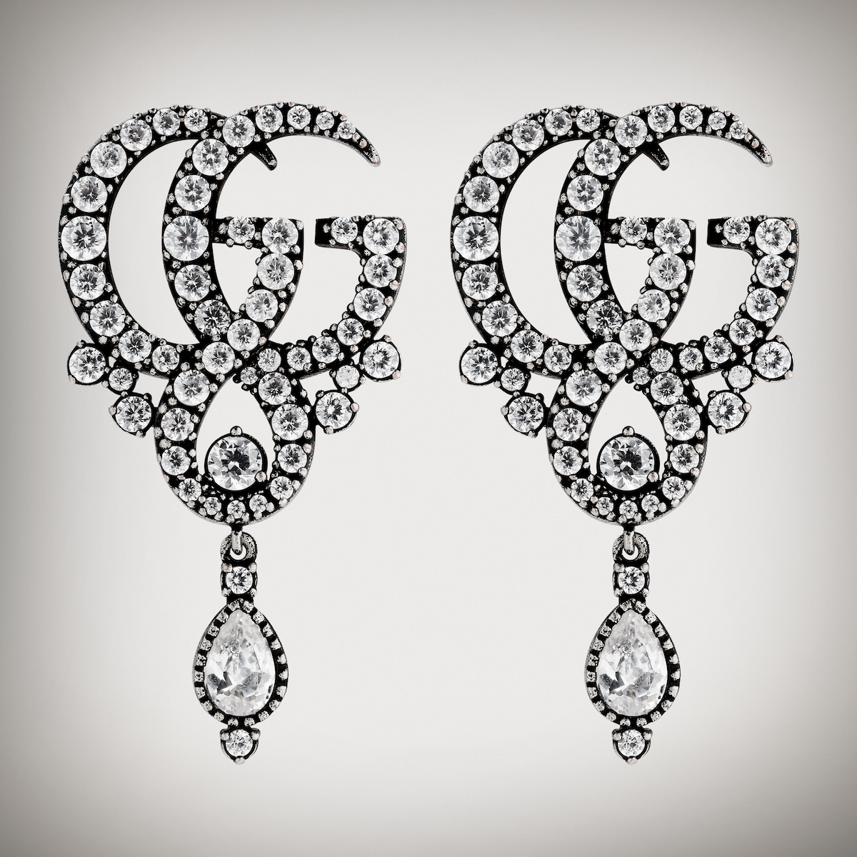 GG Marmont crystal earrings in palladium-toned brass | GUCCI® UK