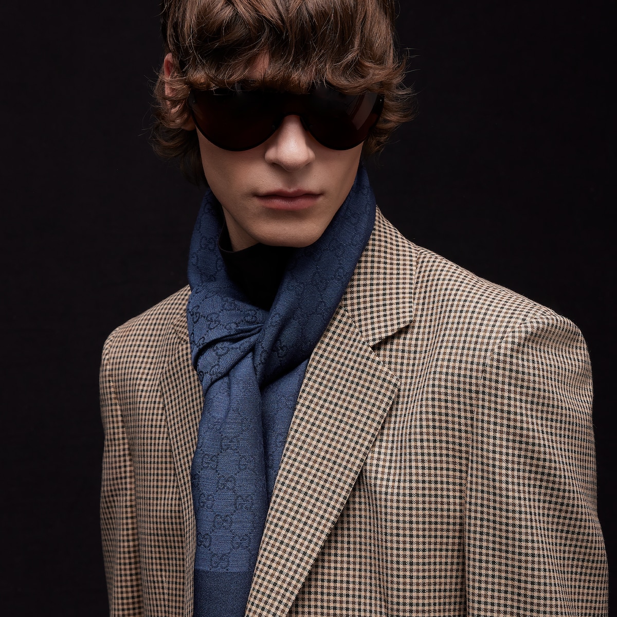 GG wool silk jacquard shawl in blue | GUCCI® US