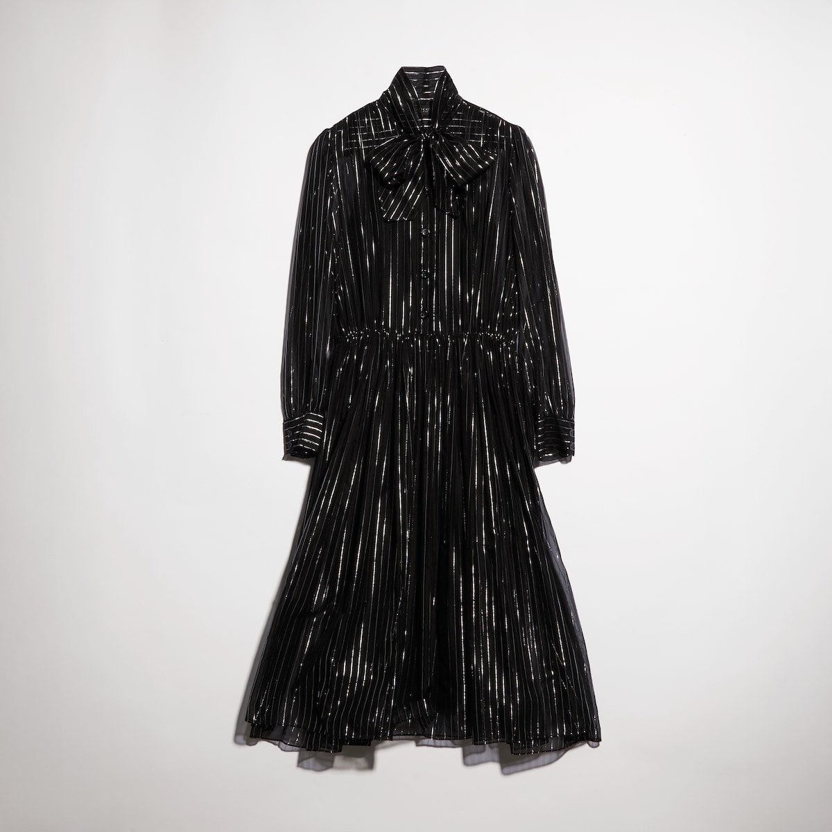 Pinstripe silk organza chemisier dress in black and silver | GUCCI® SA
