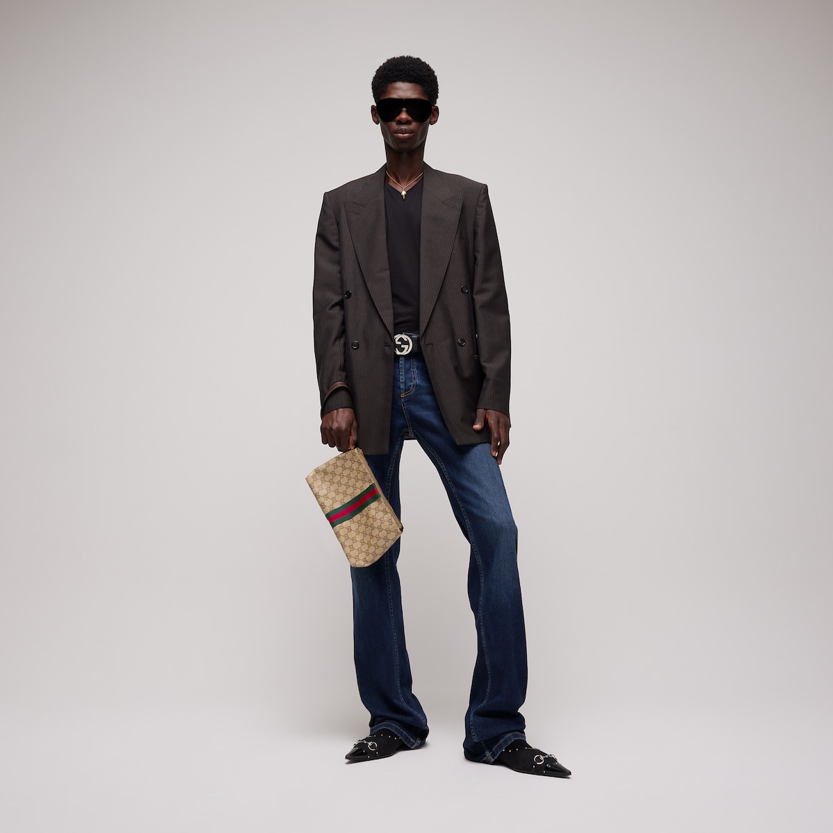 Small GG pouch with Web in sand and brown GG canvas | GUCCI® US
