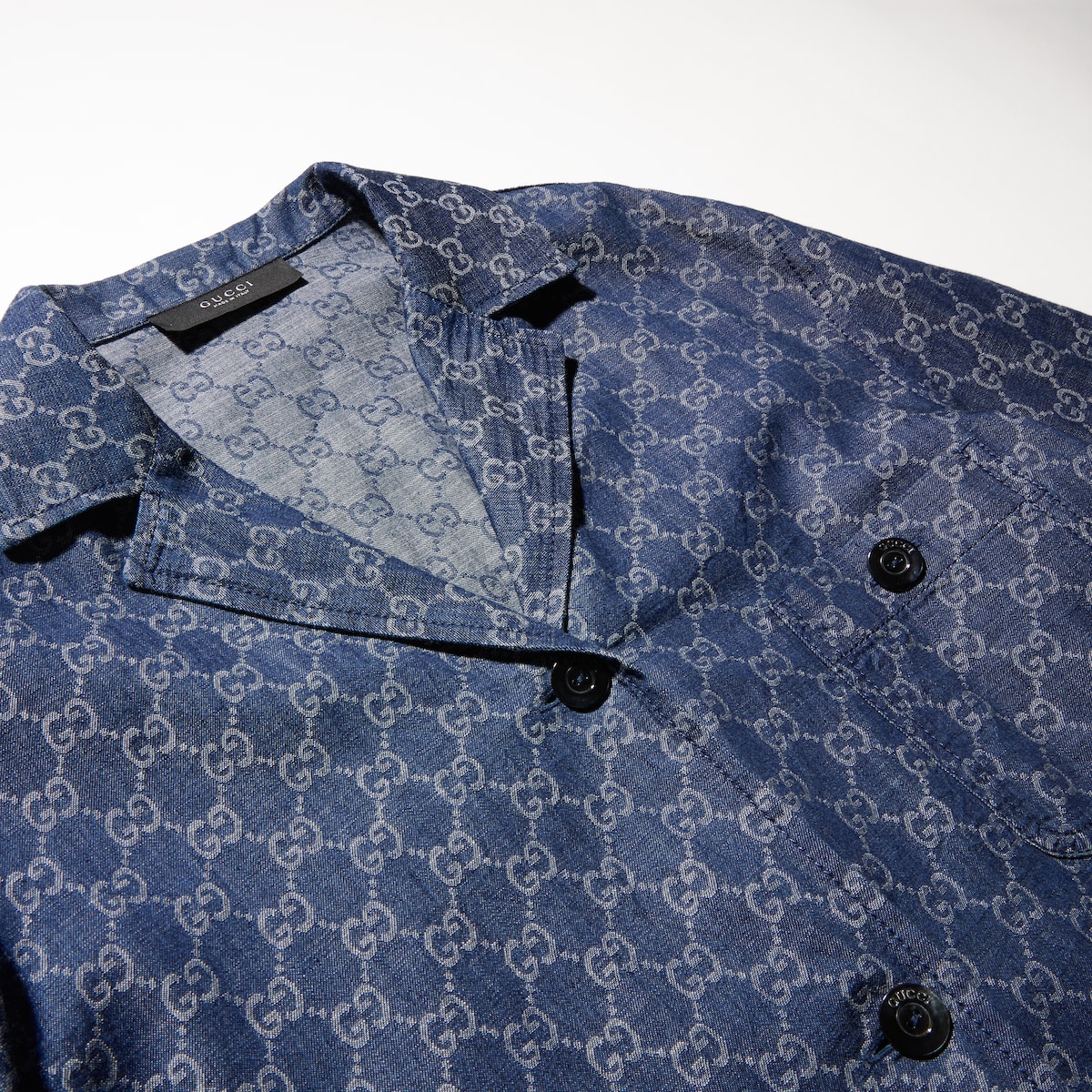 GG cotton denim jacquard jacket in blue | GUCCI® UK
