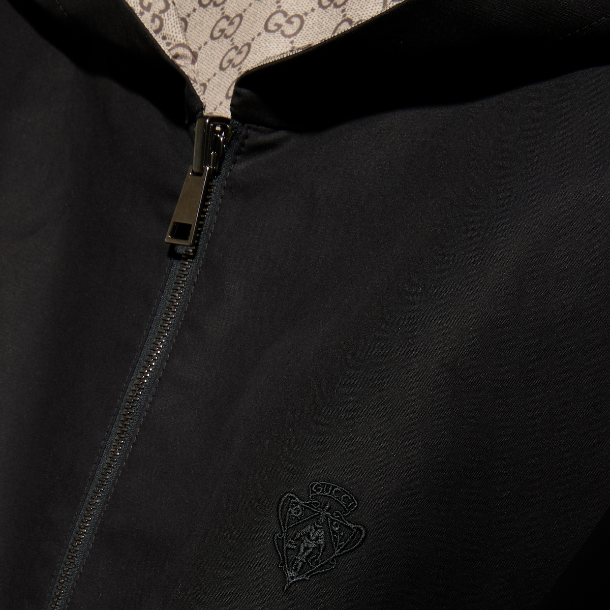 Reversible cotton canvas zip jacket in black and dark brown | GUCCI® SA