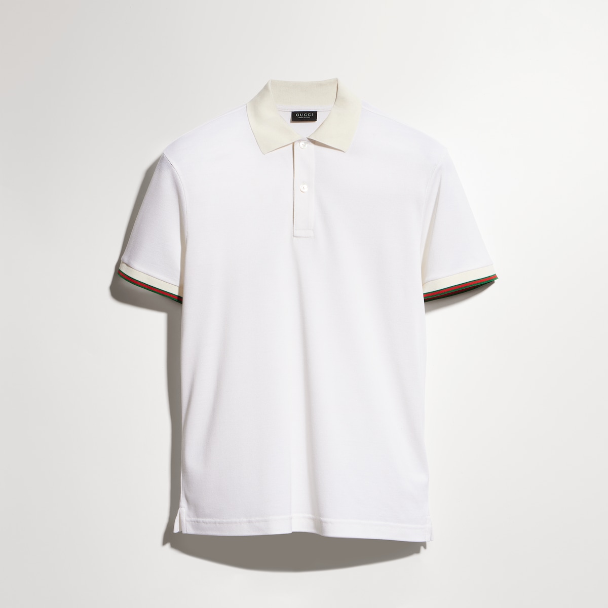 Silk jersey polo shirt with Web in white | GUCCI® AU