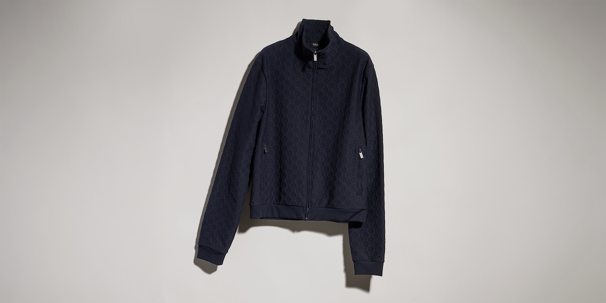 GG jersey jacquard zip sweatshirt in dark blue | GUCCI® ZA