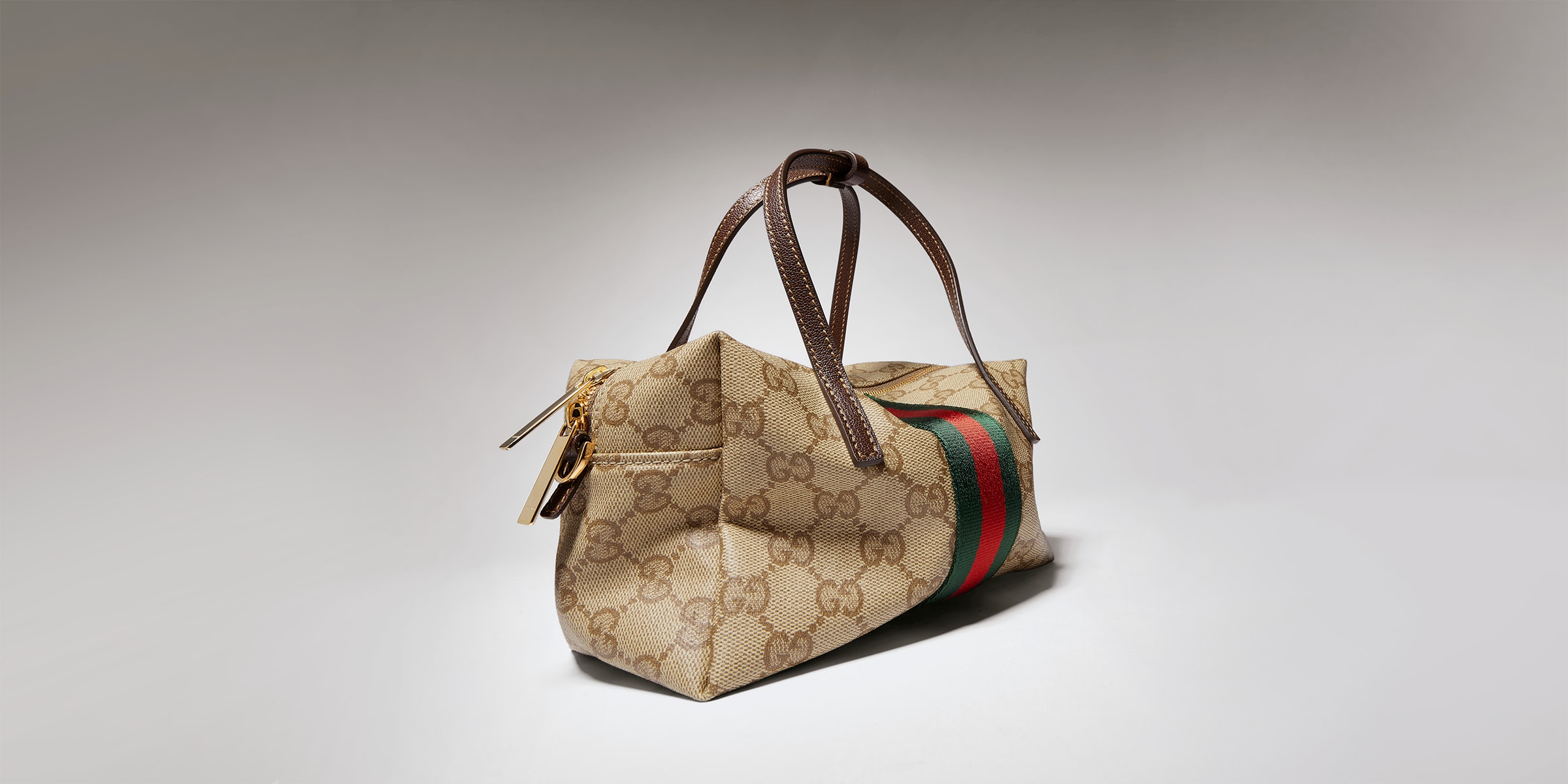 Mini boston bag with Web in sand and brown GG canvas | GUCCI® CH