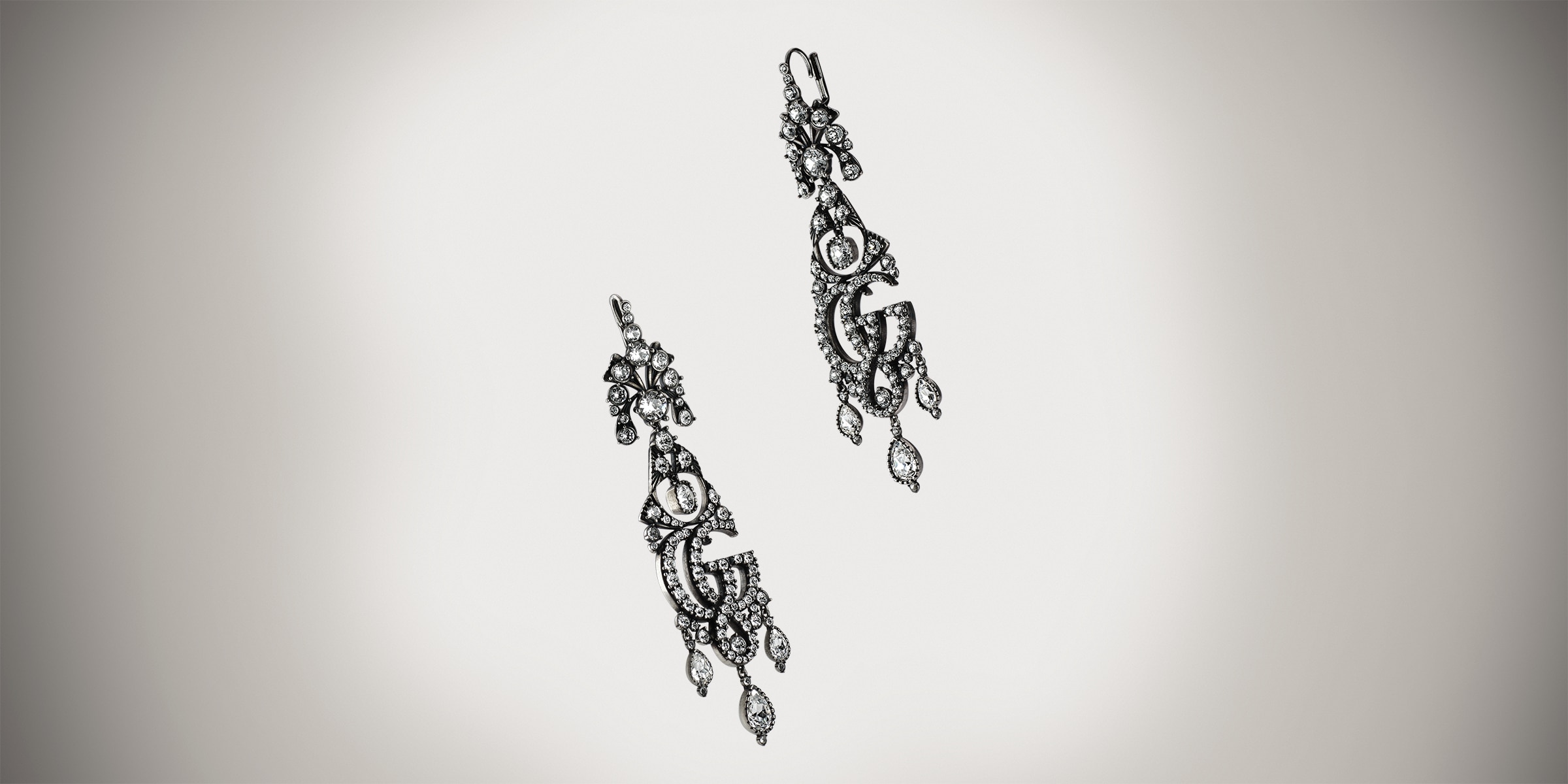 GG Marmont crystal chandelier earrings in palladium-toned brass | GUCCI® UK