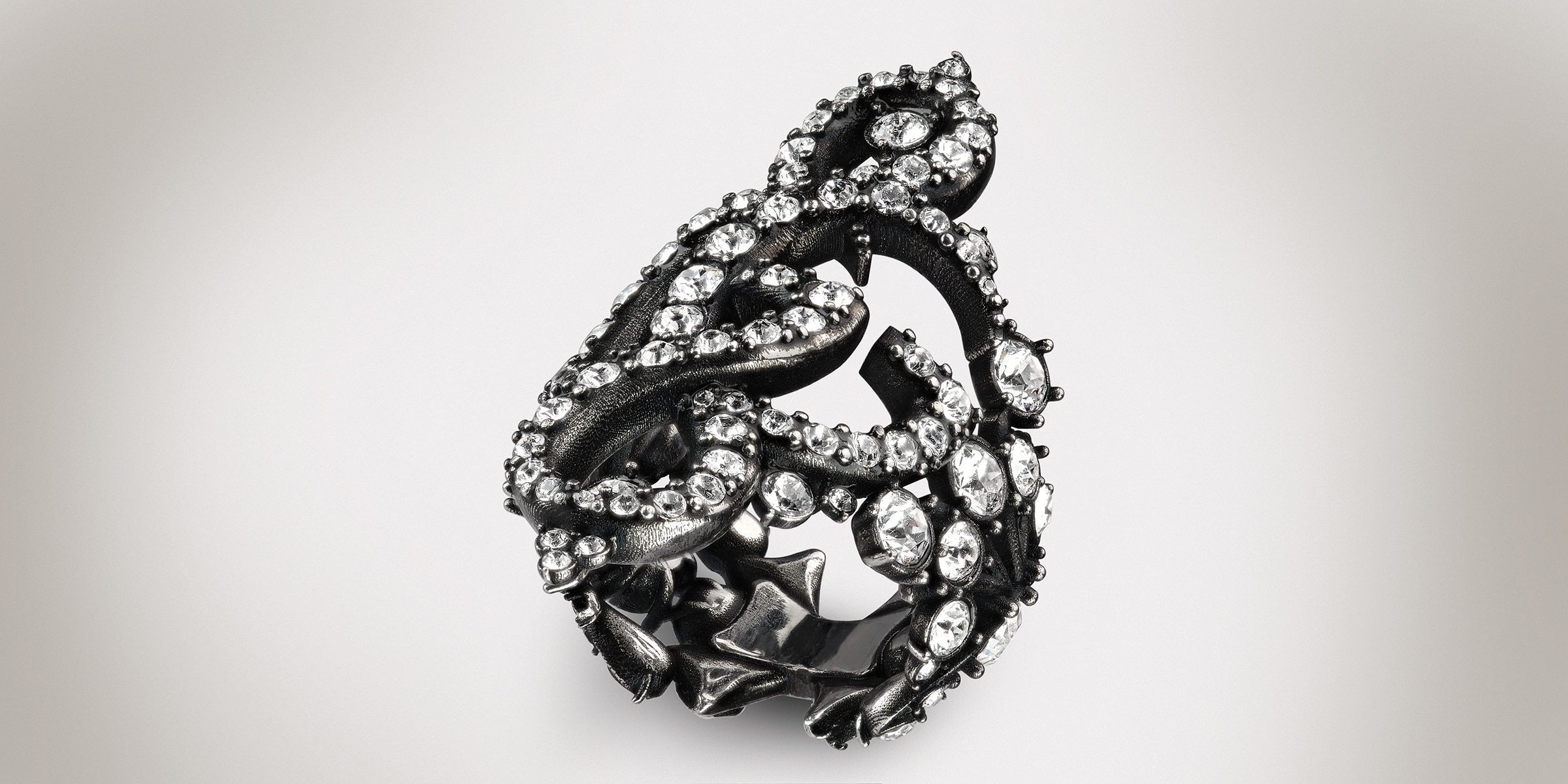 Bague large en cristal GG Marmont en laiton palladié | GUCCI® FR