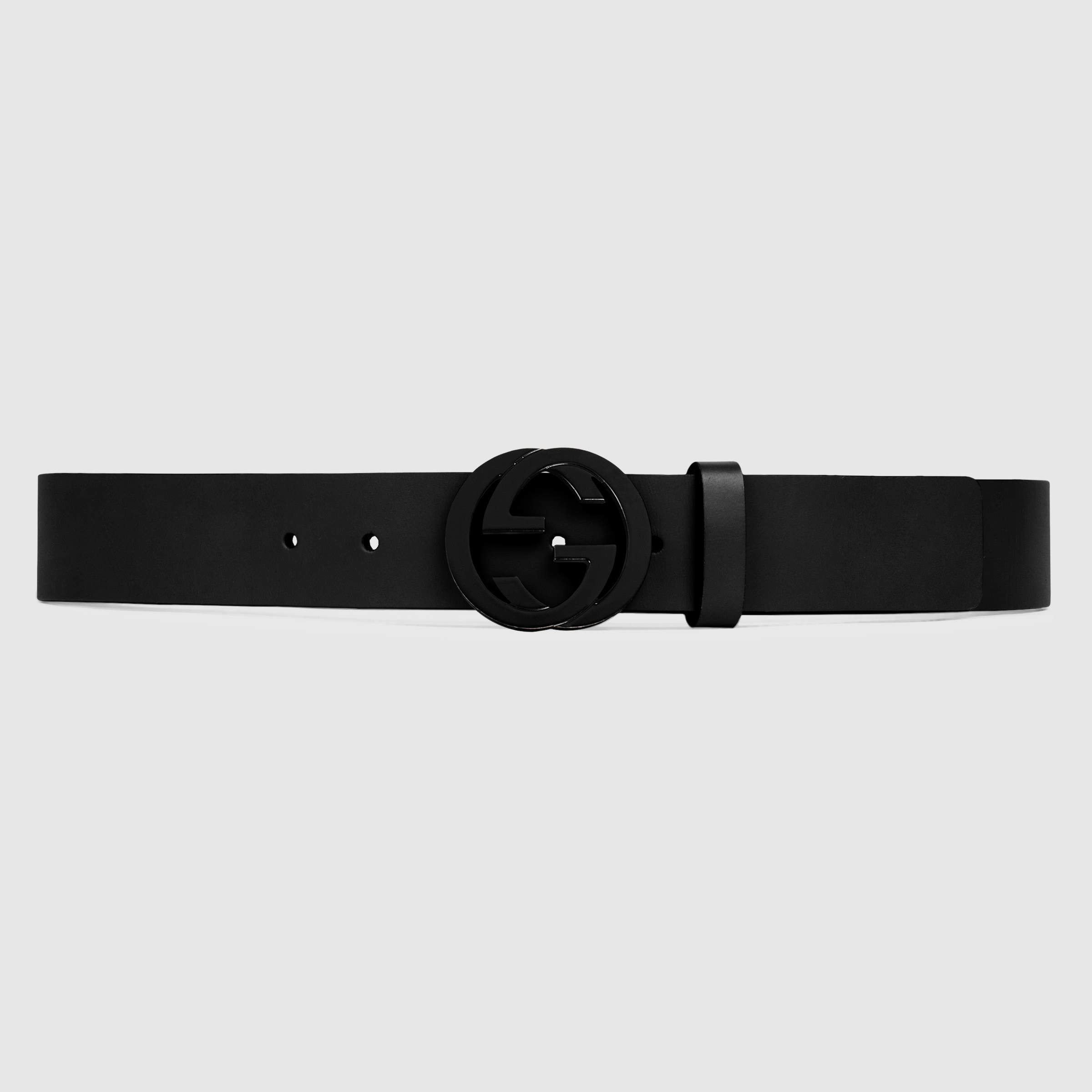 Black Leather Belt With Matte Black Interlocking G | GUCCI® MX