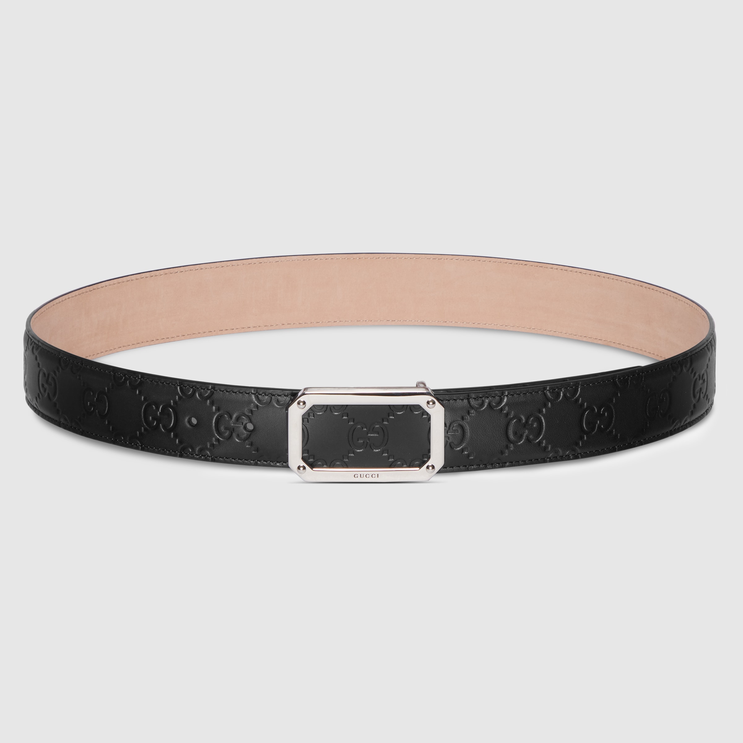 Black Gucci Signature Leather Belt With Rectangle Buckle | GUCCI® MX