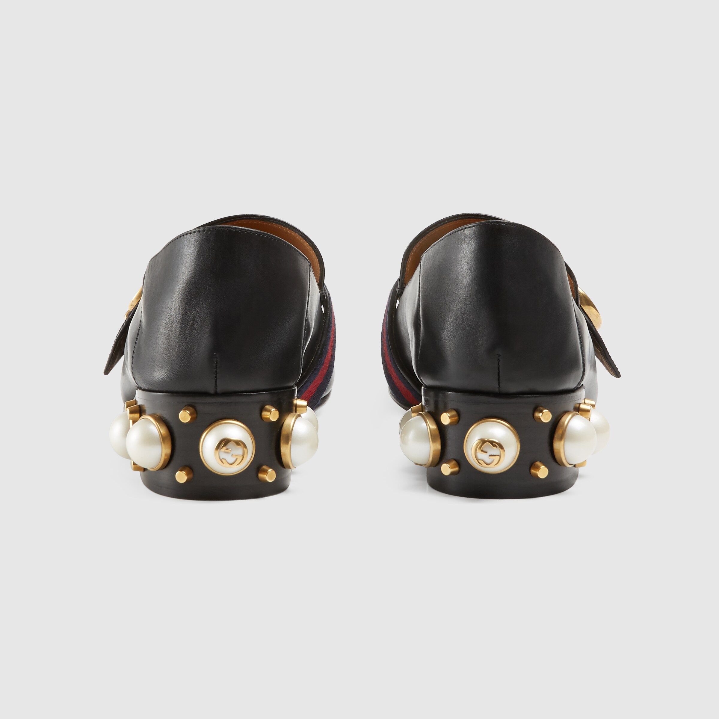 Mocassins à talons moyens en cuir en cuir noir | GUCCI® FR