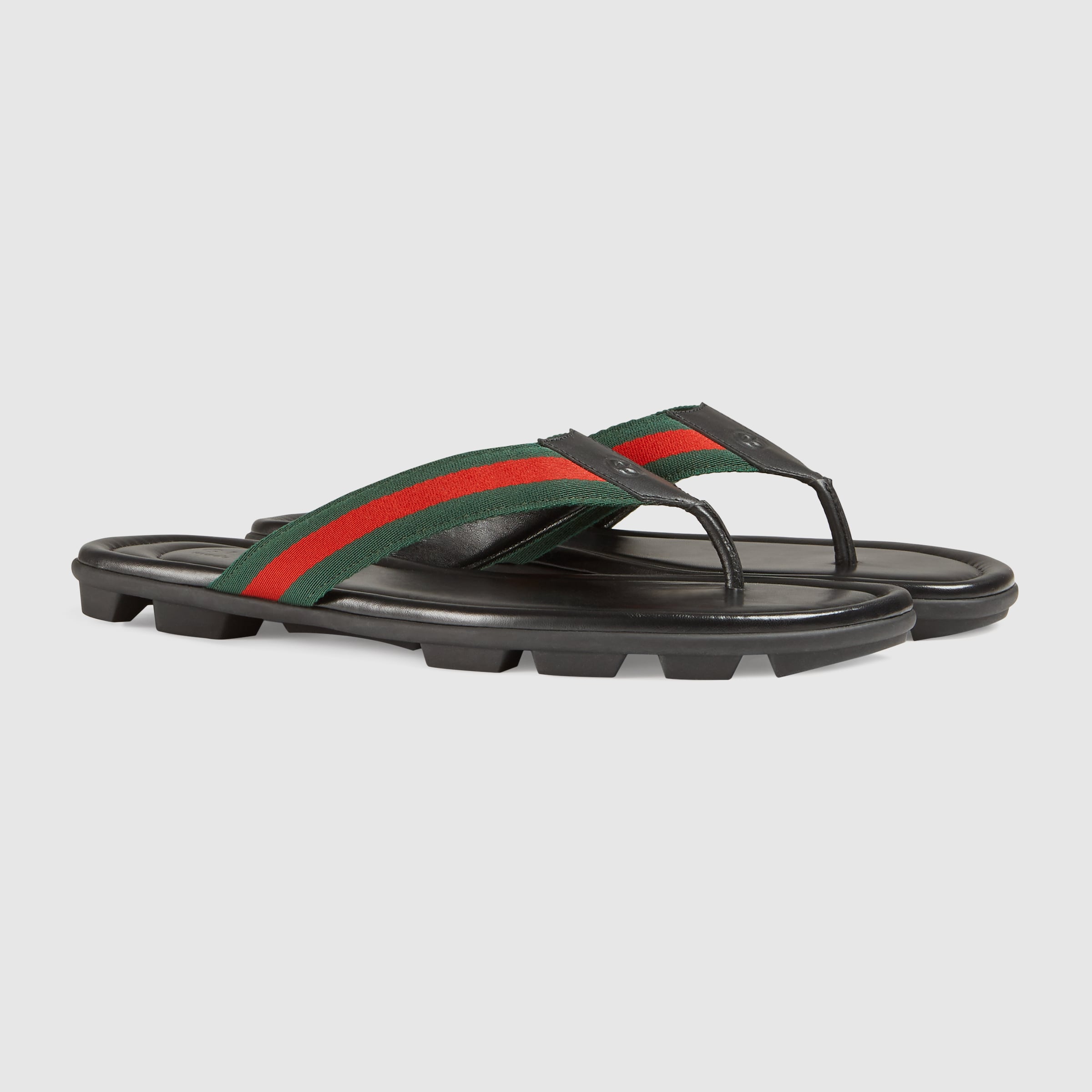 Chancla de piel con tribanda en piel negra | GUCCI® ES