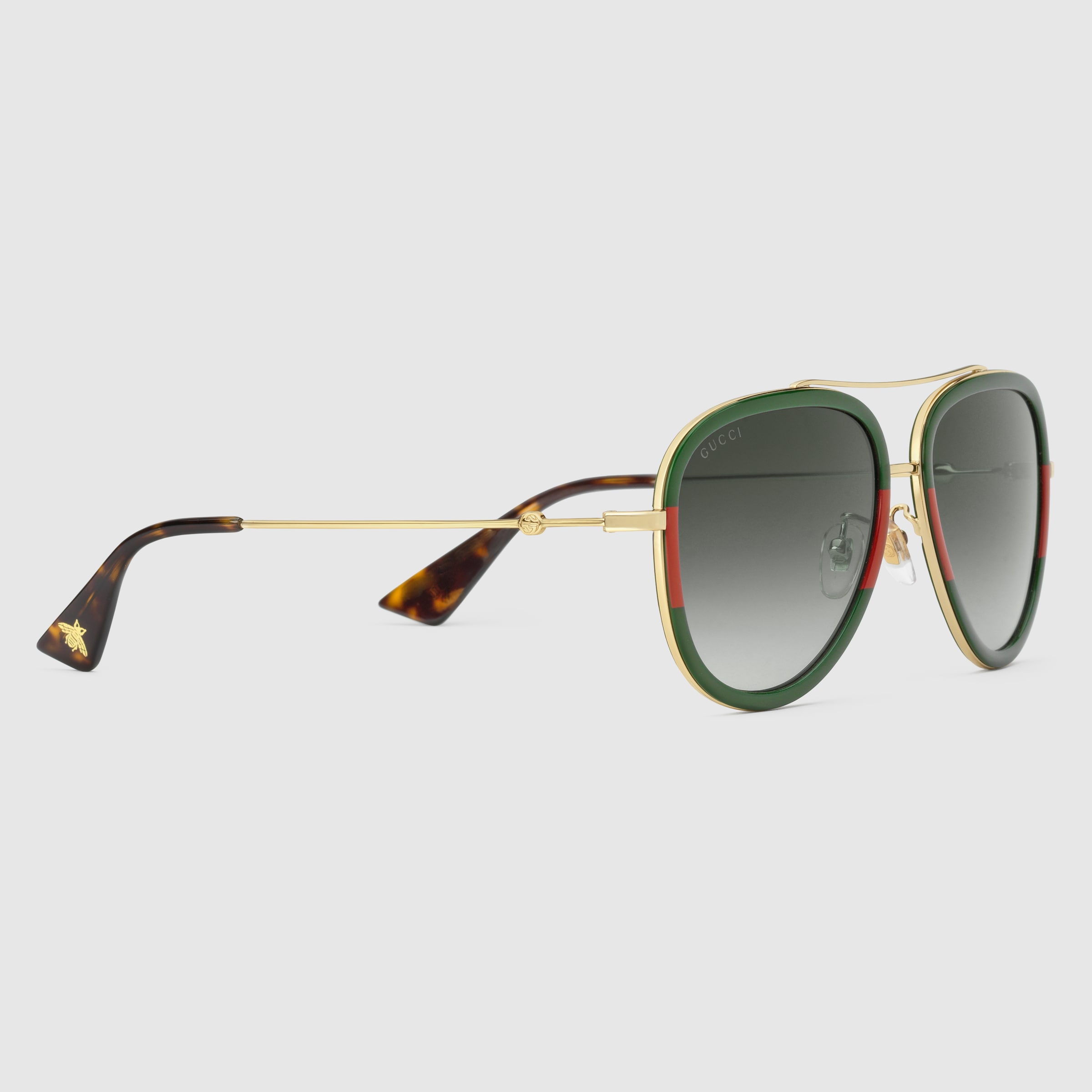 Gold Metal And Web Frame Aviator Sunglasses With Green Lenses | GUCCI® US