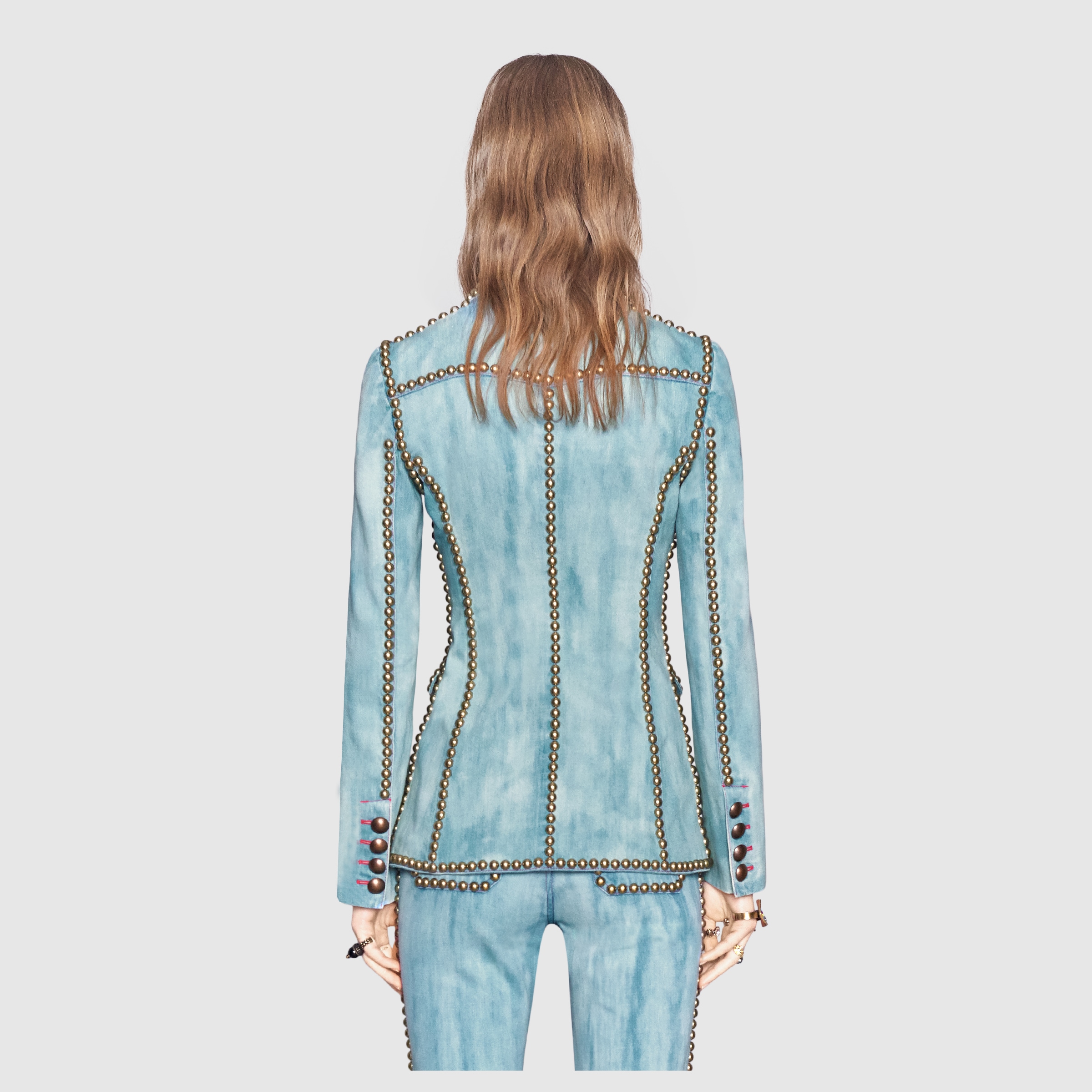 Embroidered denim jacket with studs - Gucci Women's Denim 467274XR5344205