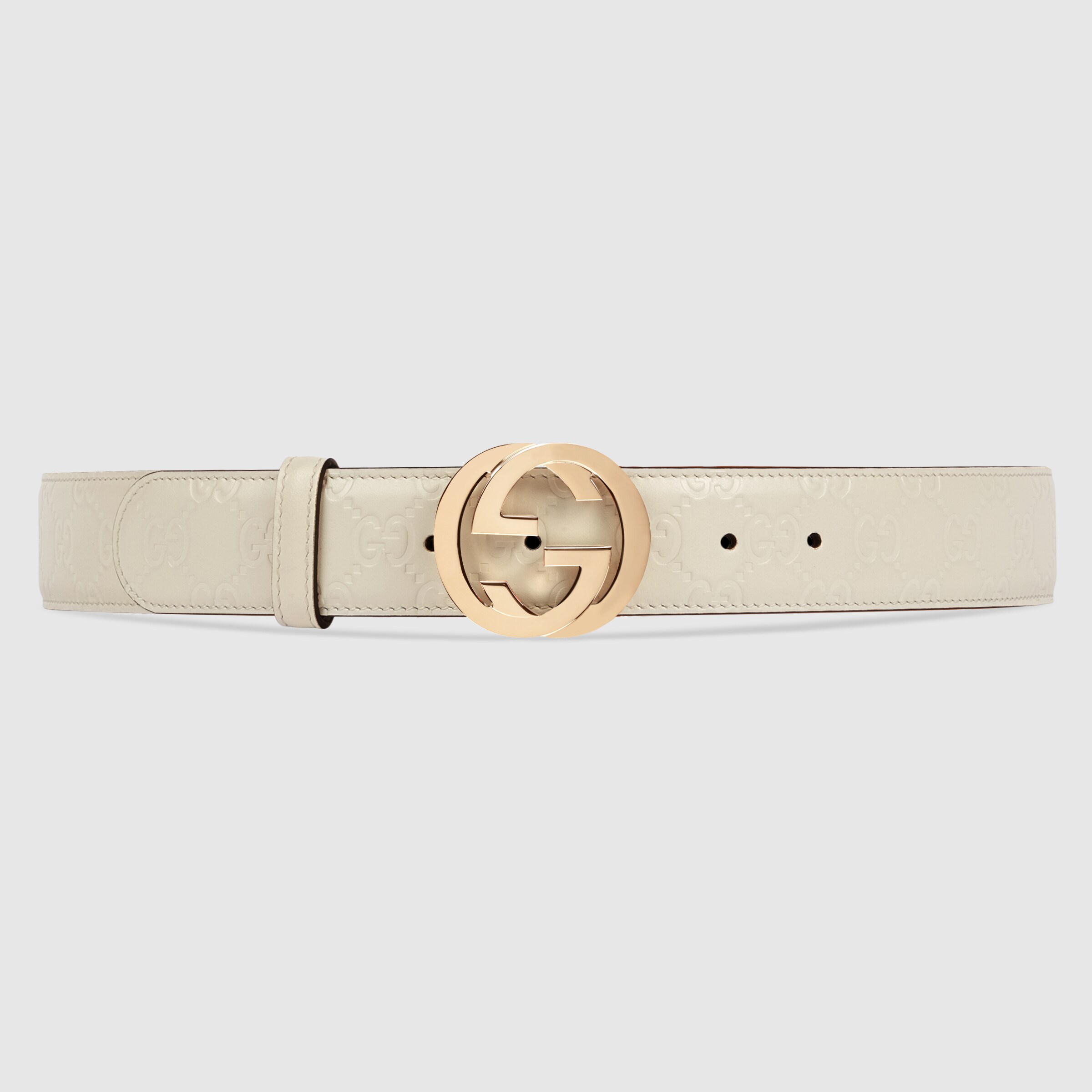 White Gucci Signature Leather Belt | GUCCI® AE