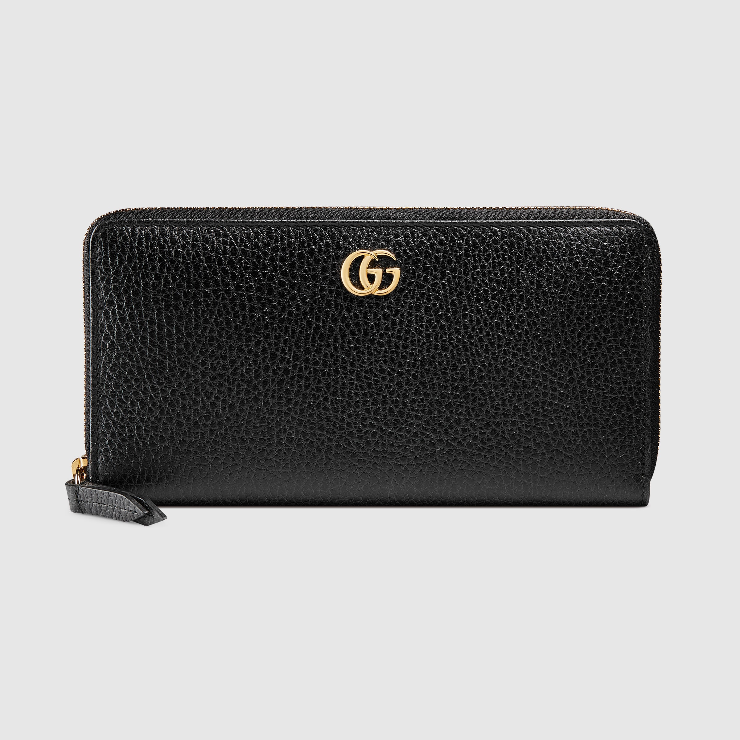 Black Leather Zip Around Wallet With Gold-Toned GG | GUCCI® US