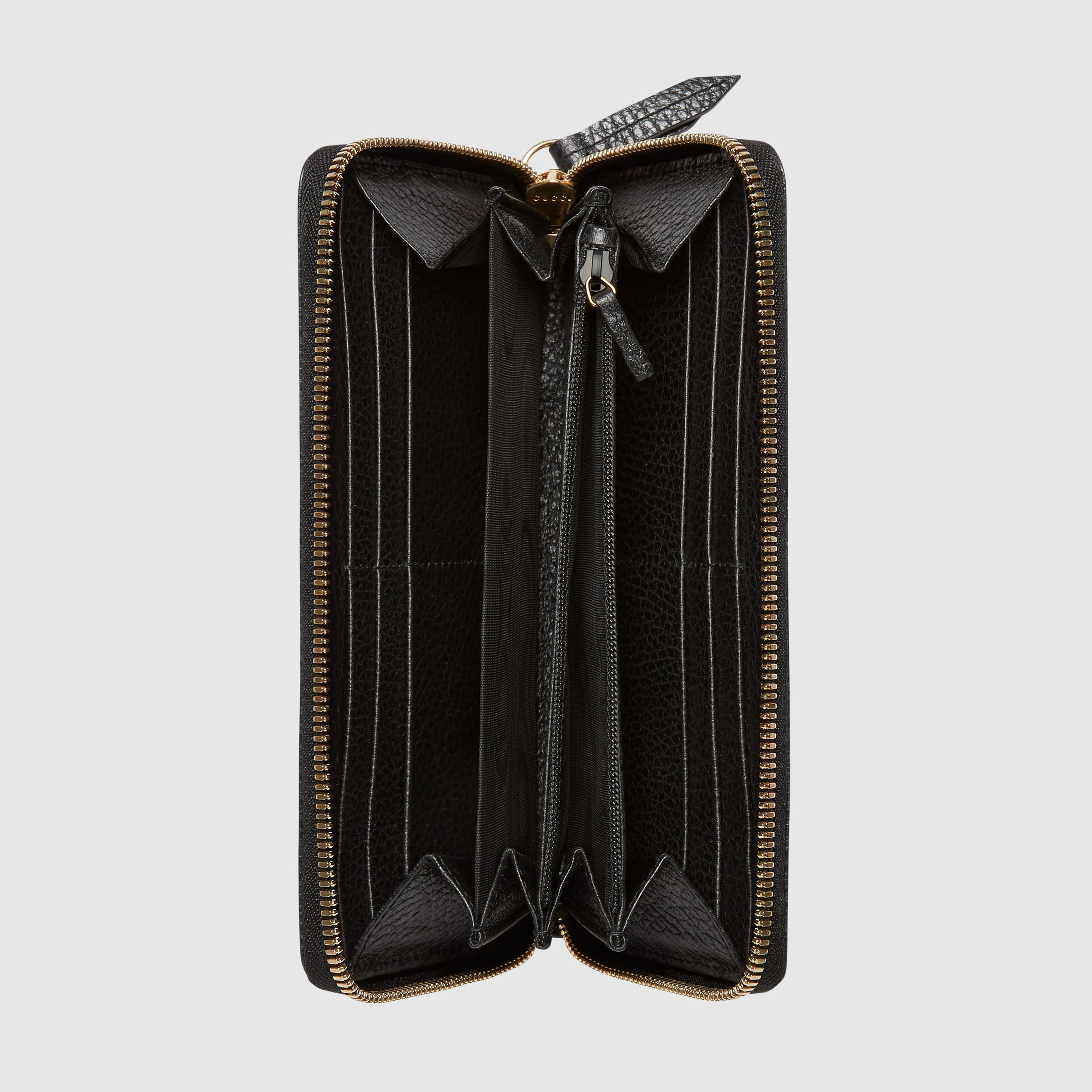 Black Leather Zip Around Wallet With Gold-Toned GG | GUCCI® Australia