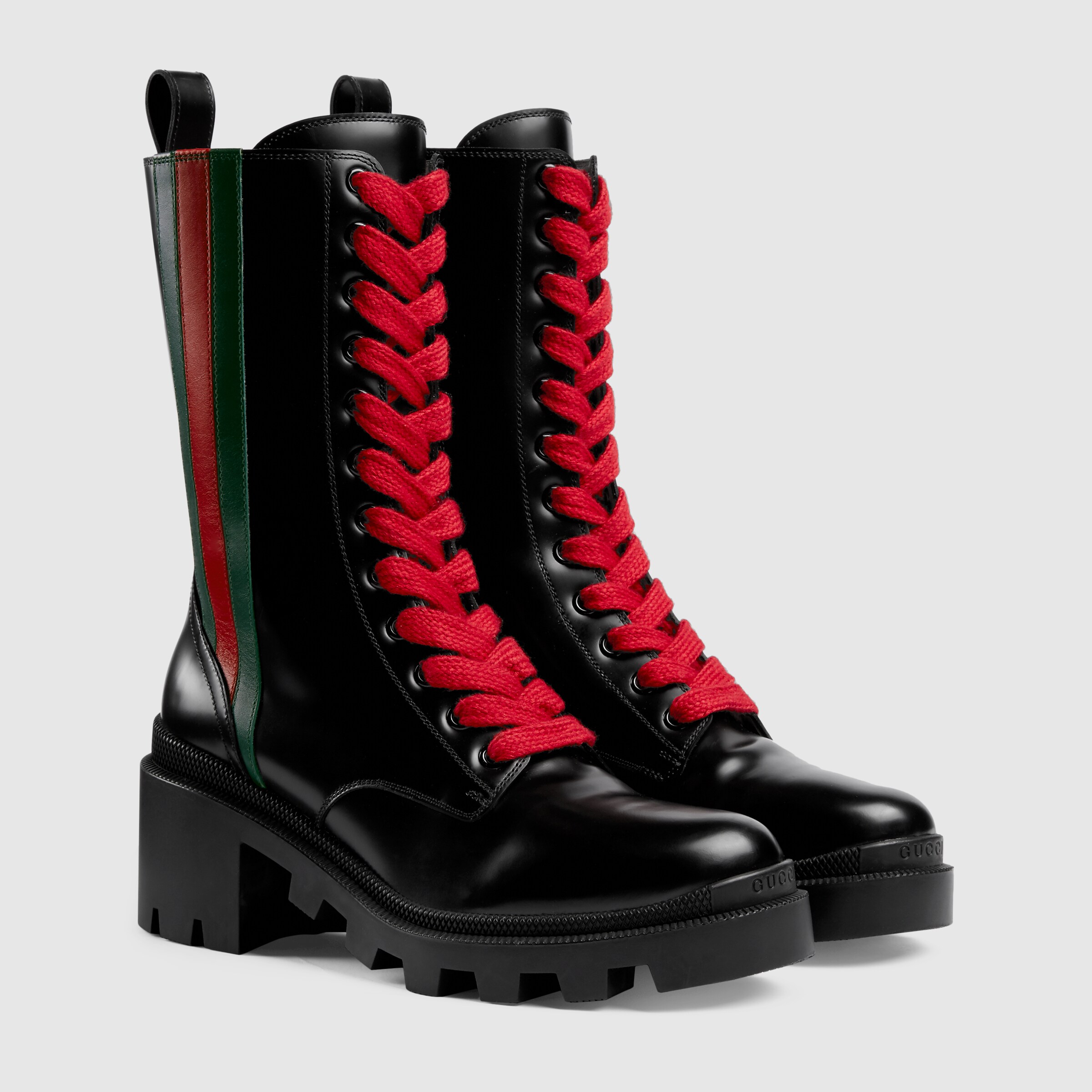 Black Shiny Leather Ankle Boot With Web | GUCCI® US