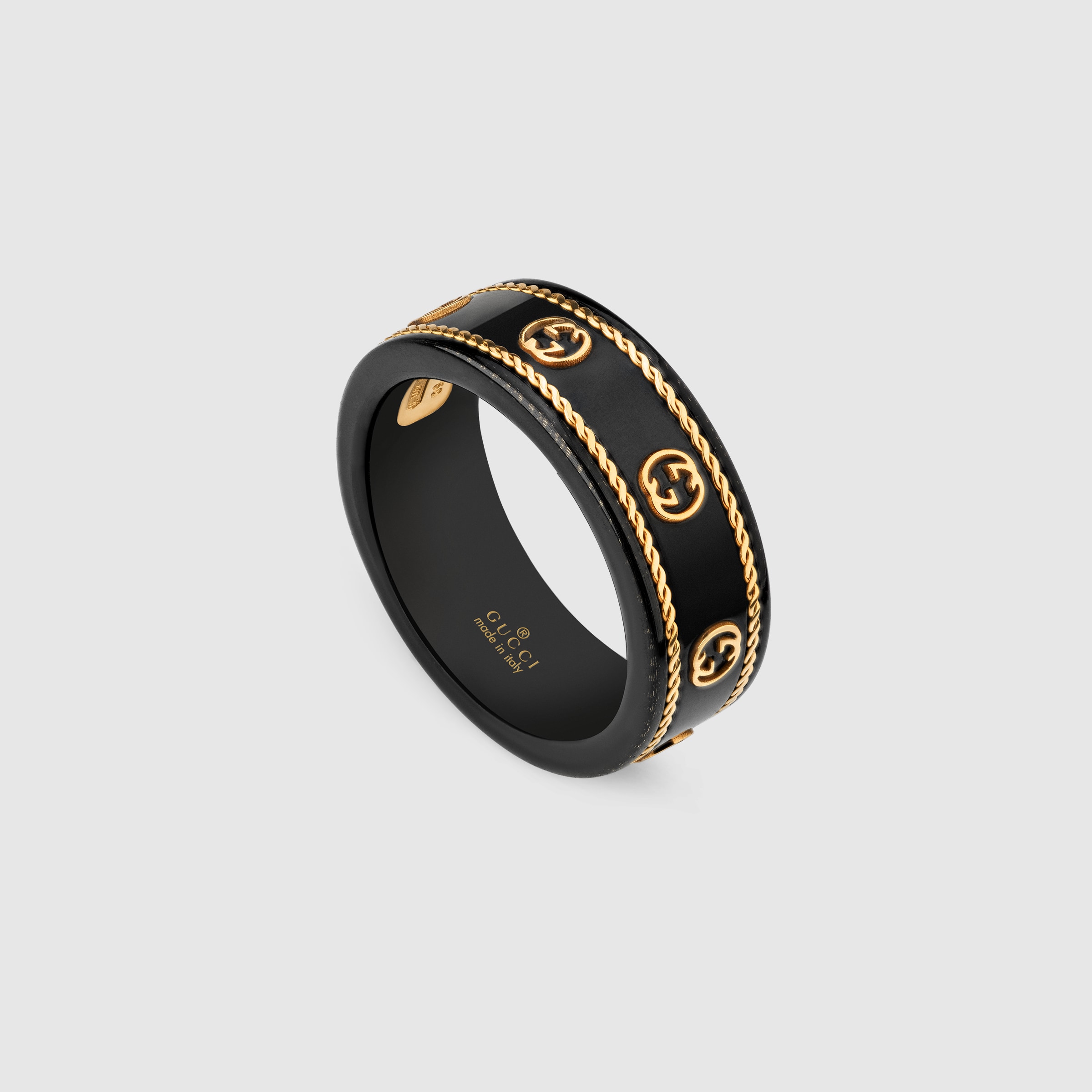 Bague Icon avec GG en or jaune en or jaune 18 carats et noir | GUCCI® FR