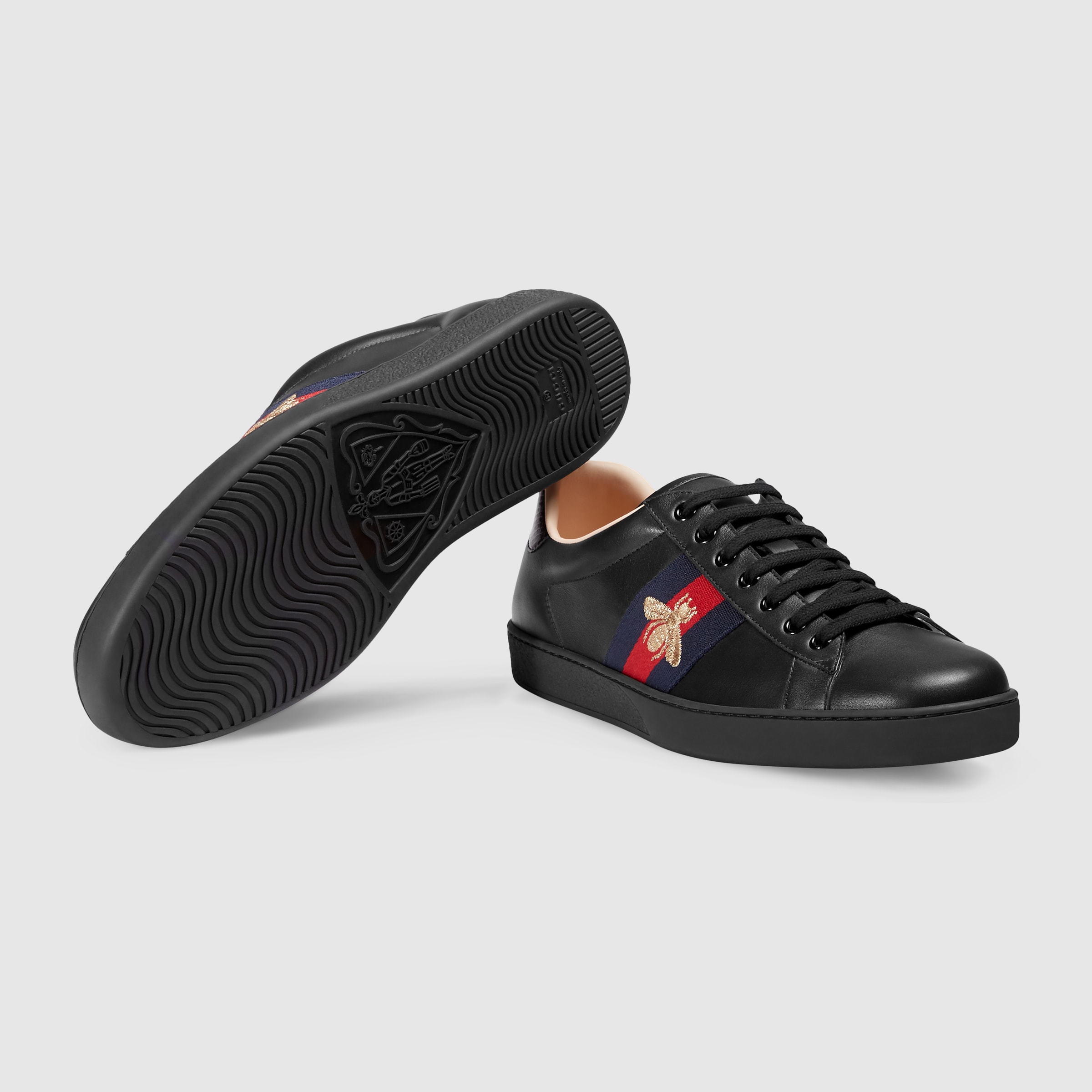 Men's Ace Sneaker Black Leather With Bee | GUCCI® ZA