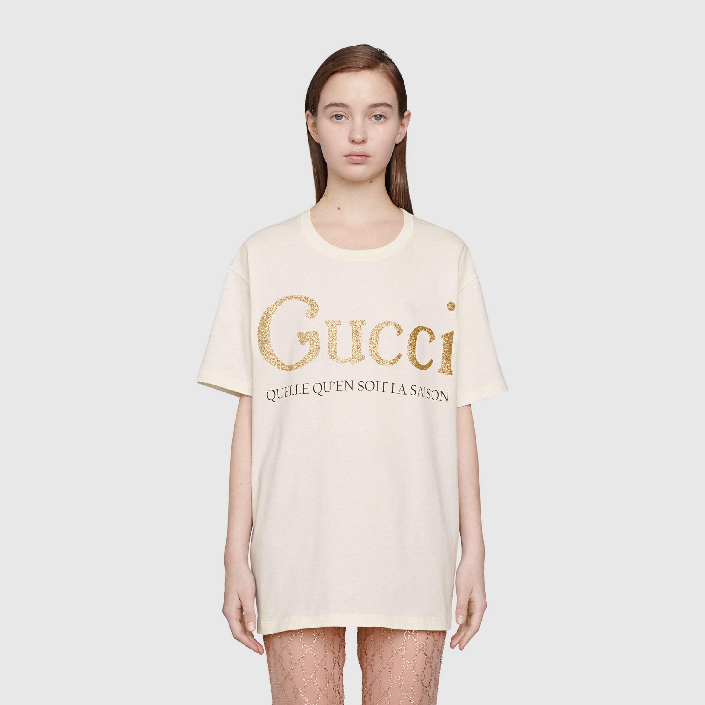 Gucci glitter print T-shirt in ivory cotton | GUCCI® Australia