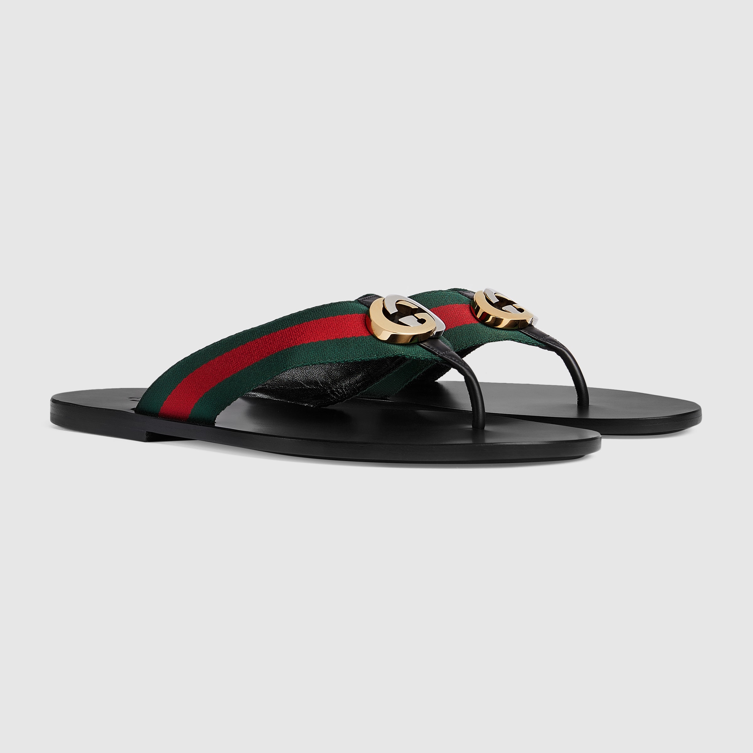 Tongs avec bande Web pour homme en bande Web vert et rouge | GUCCI® FR