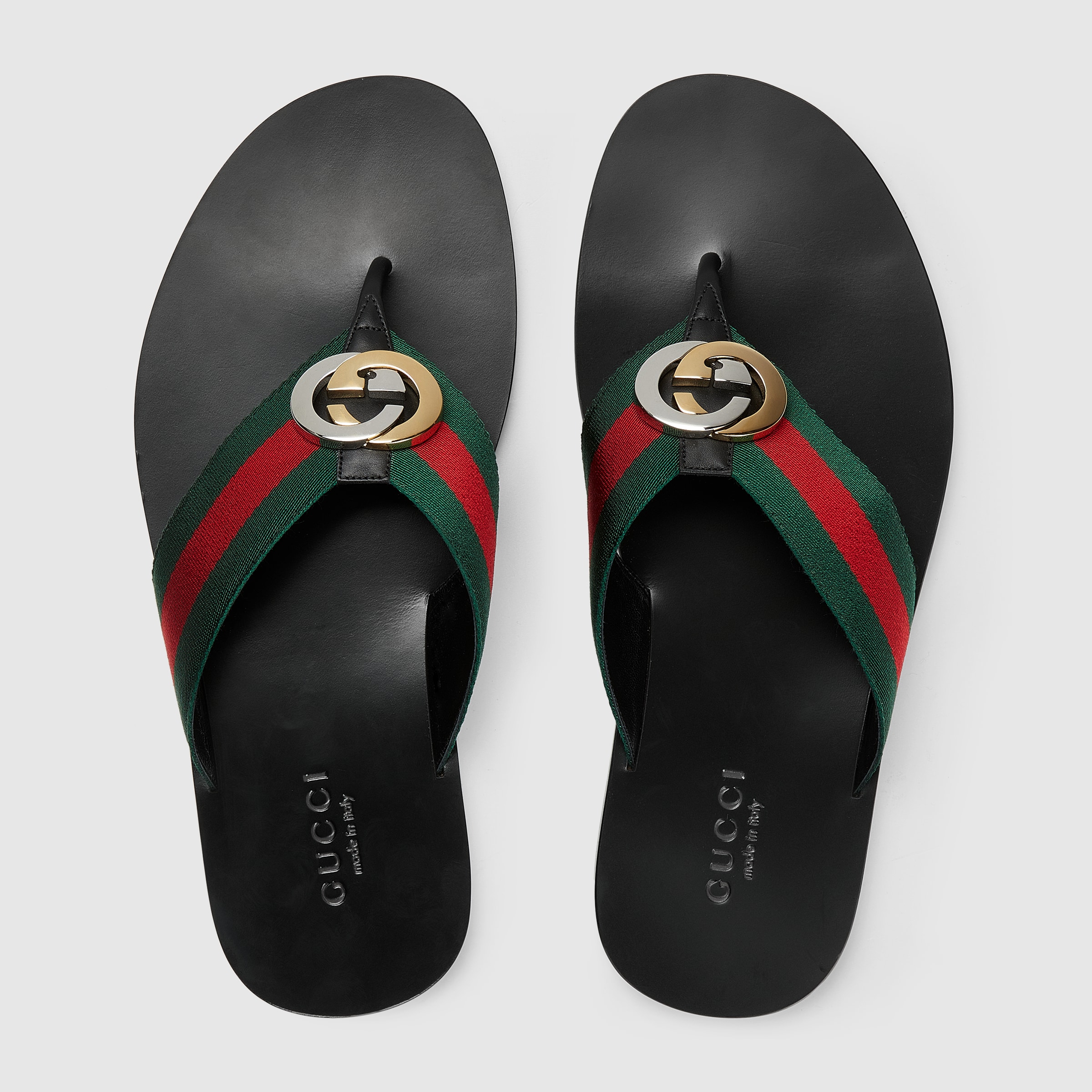 Chancla de hombre con Web en tribanda Web verde/roja | GUCCI® ES
