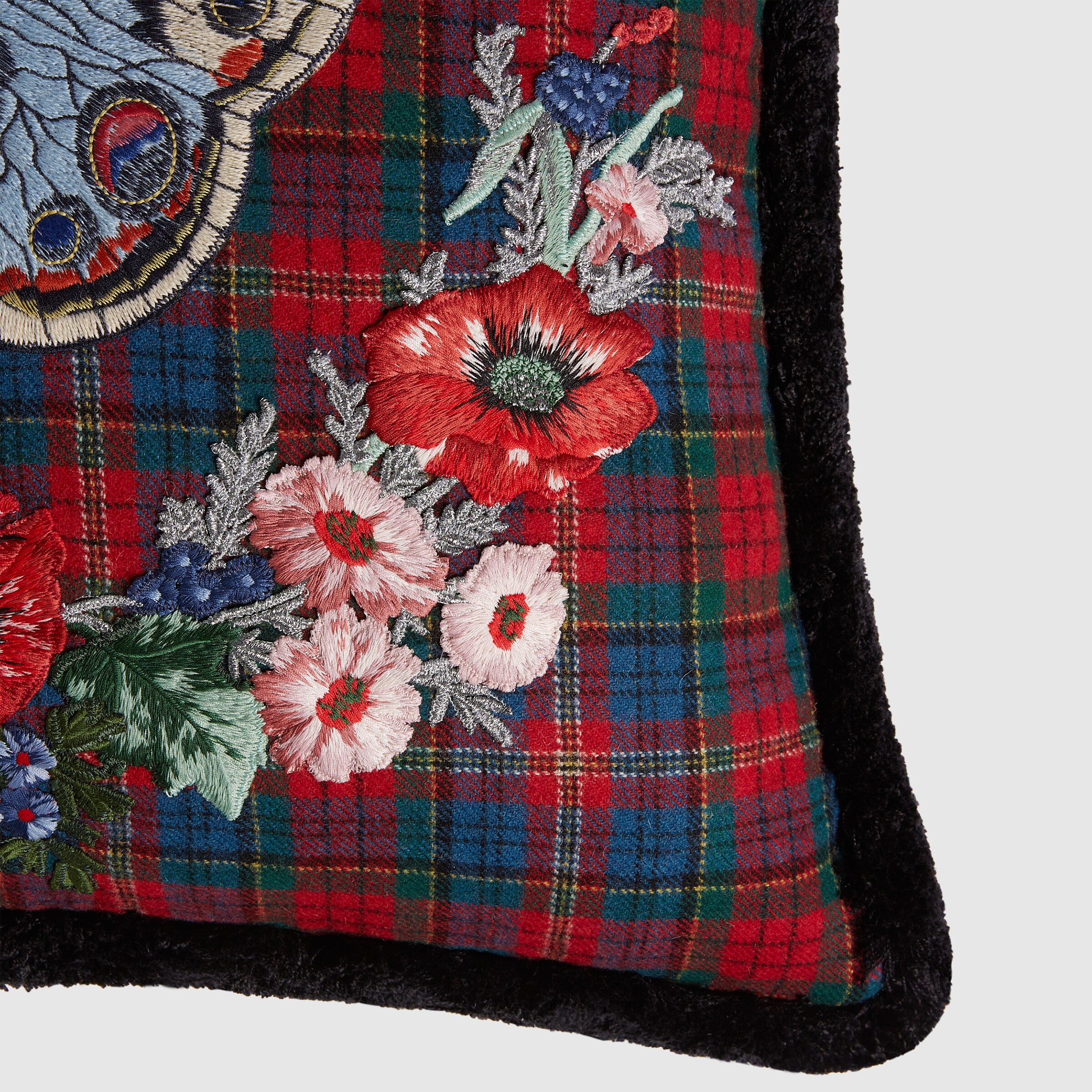 Check Wool Cushion With Butterfly In Red | GUCCI® NL