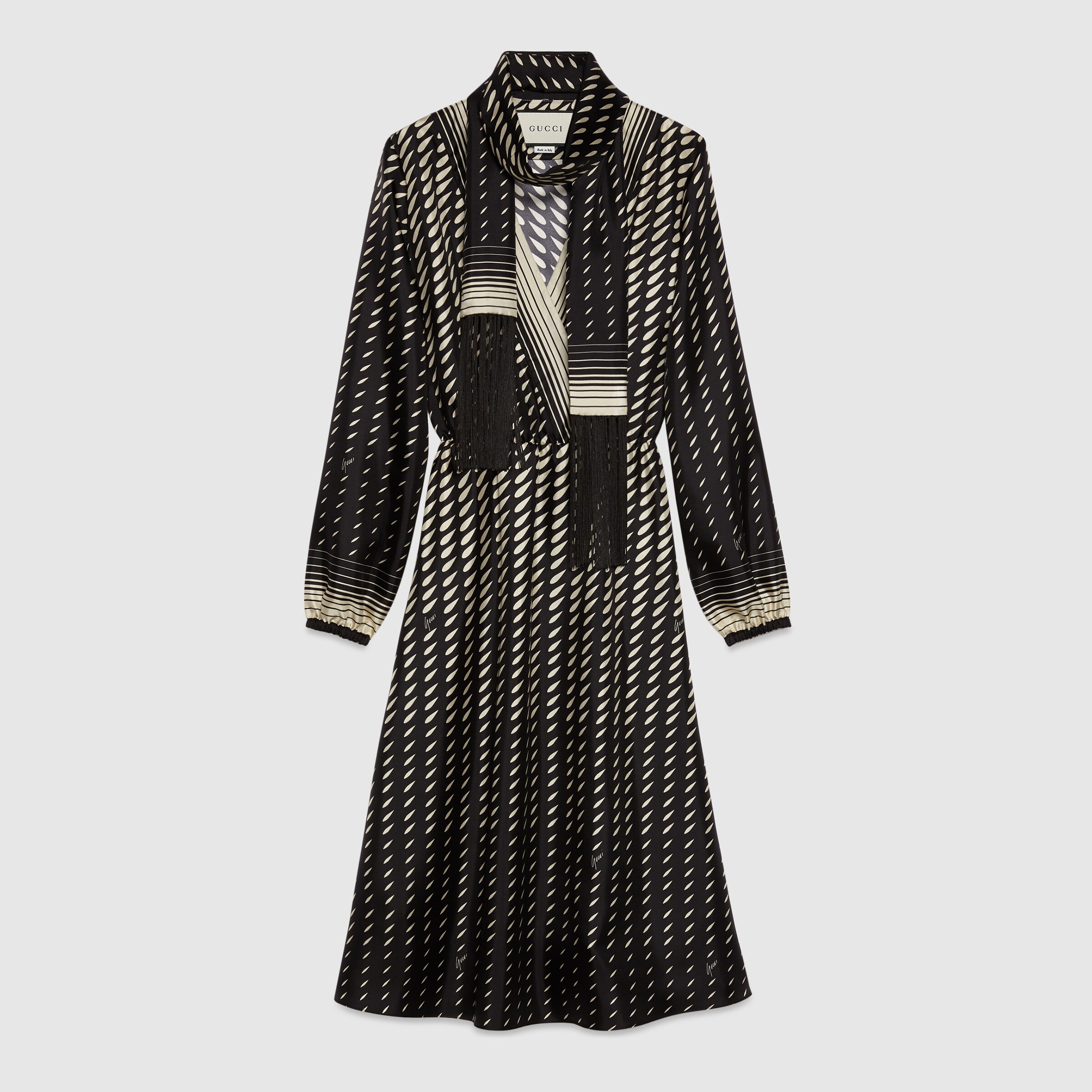Black Print silk dress with scarf | GUCCI® SE