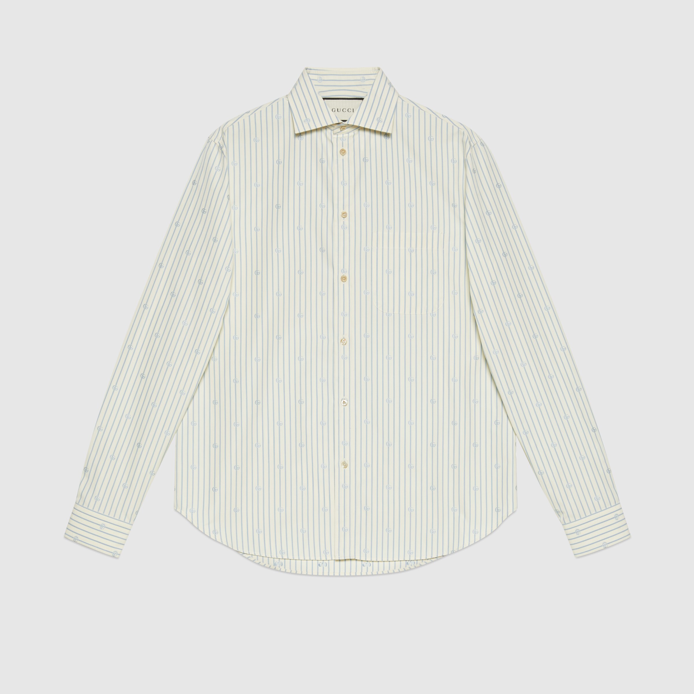 Gg Stripe Fil Coupé Cotton Shirt In Off White And Light Blue Gucci