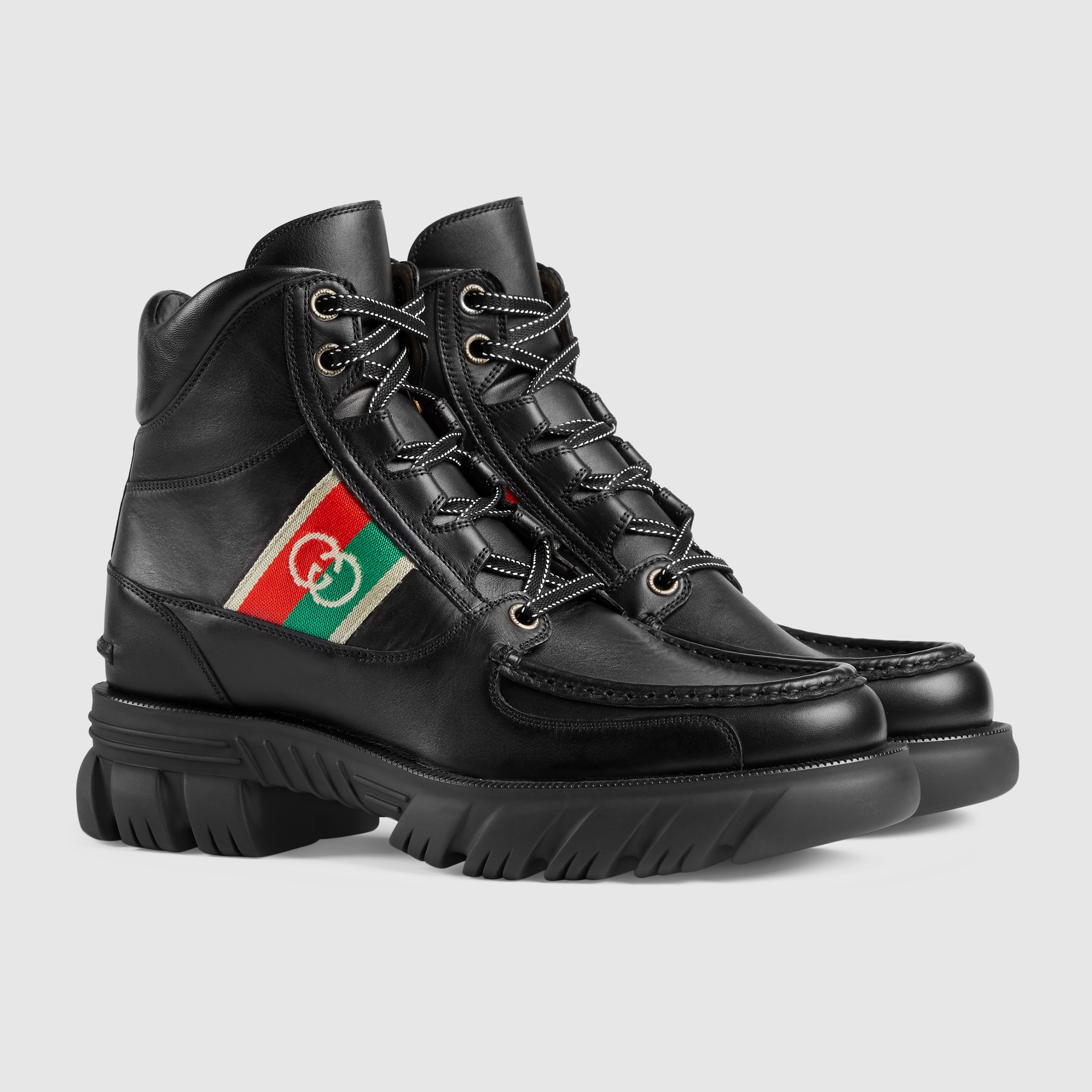 Bottines avec détail GG pour homme en cuir noir | GUCCI® Canada