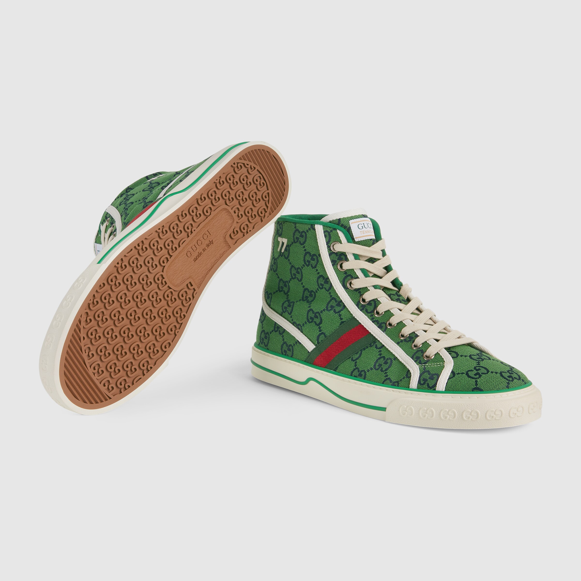 Gucci Tennis 1977 GG Multicolor High-Top-Herrensneaker in grüner und ...
