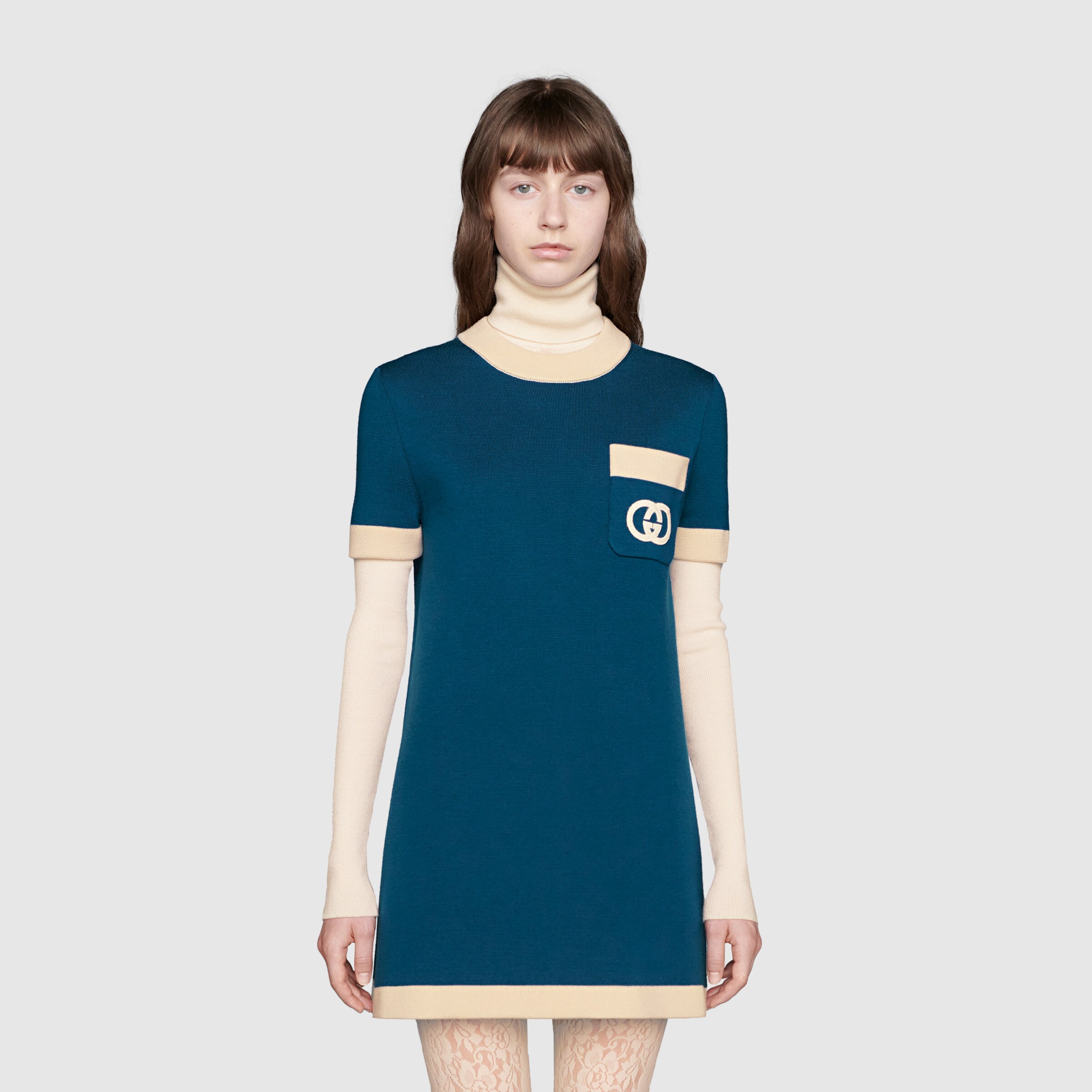 Blue Wool Dress With Interlocking G | GUCCI® Canada