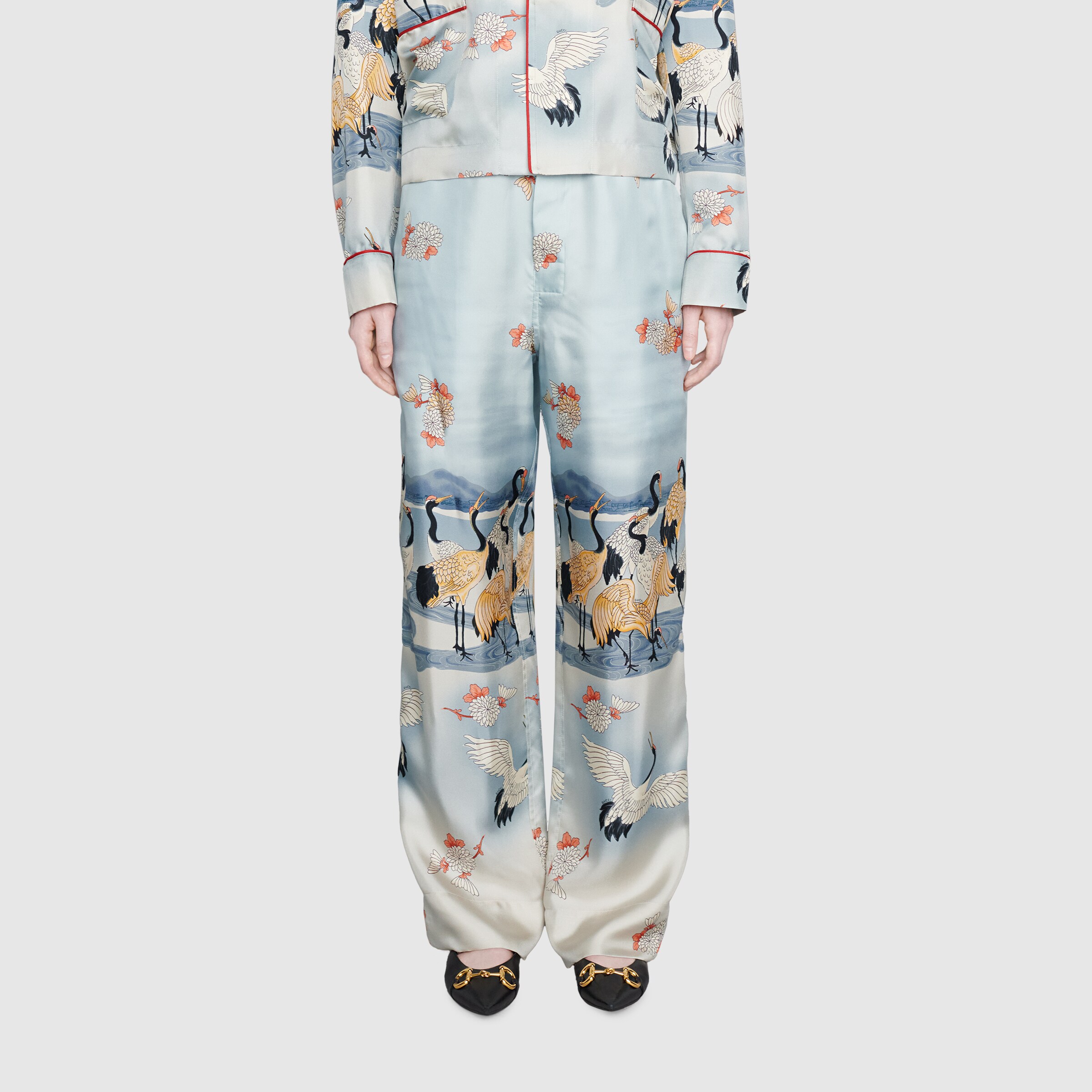 Online Exclusive pond print pajama trousers in light blue | GUCCI® UK