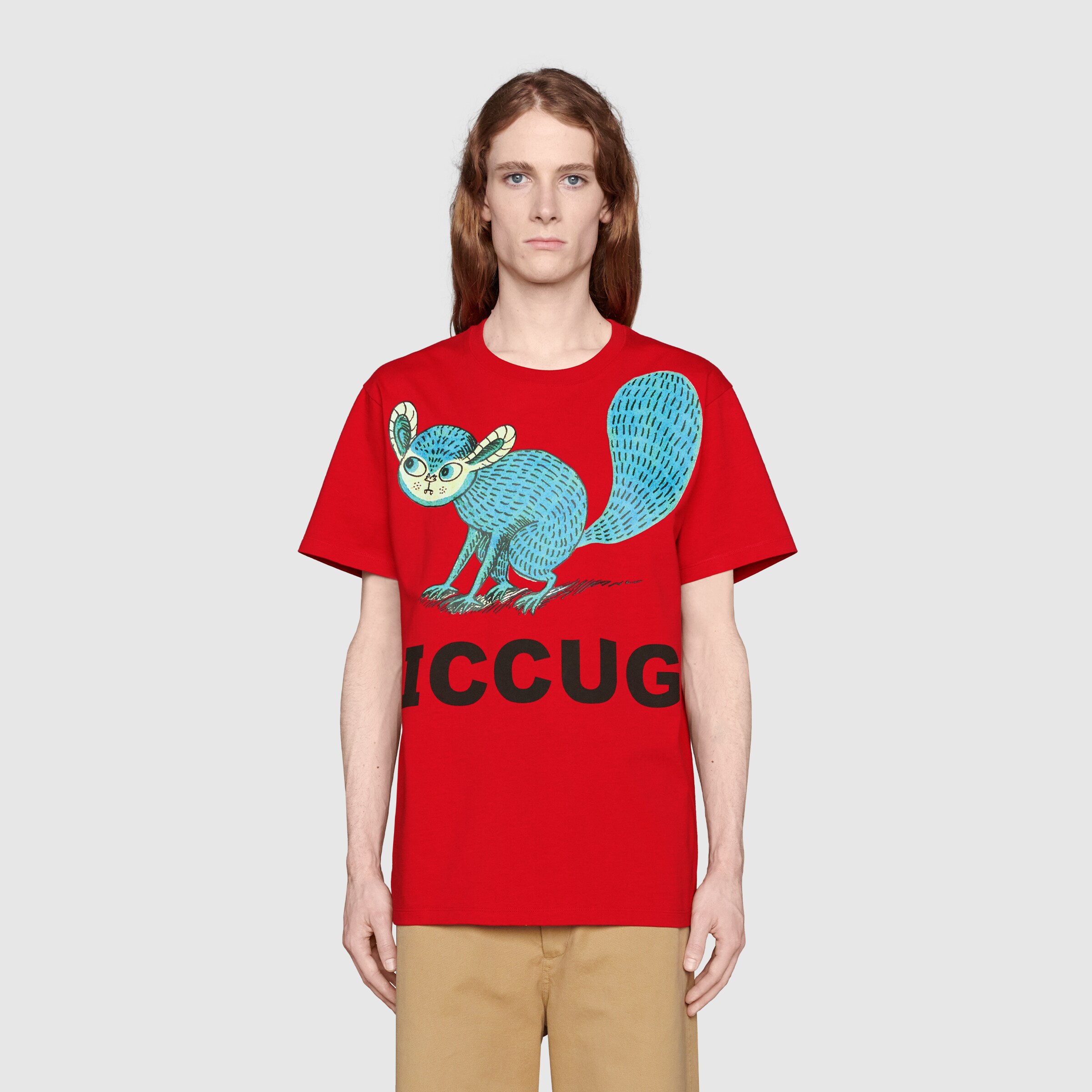 Camiseta con estampado ICCUG exclusiva online en rojo brillante | GUCCI® ES