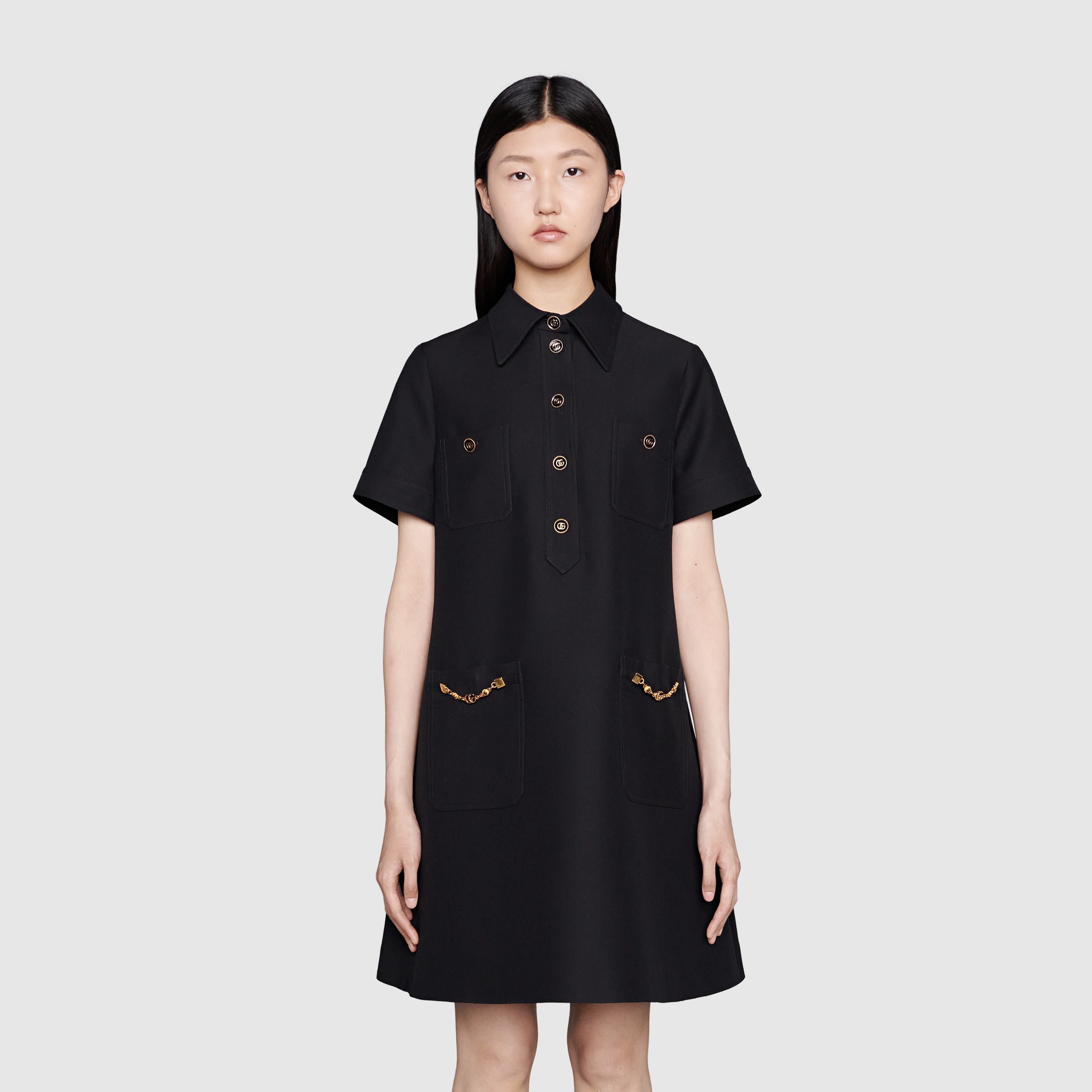 Robe polo avec motif Double G en noir | GUCCI® FR