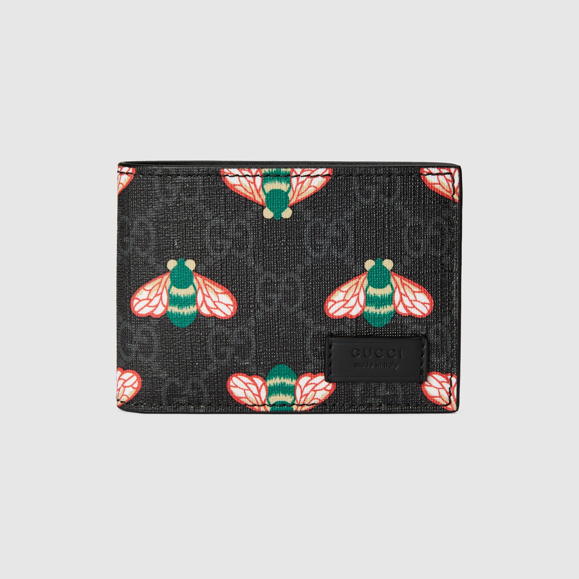 Gucci Bestiary mini wallet with bees in black GG Supreme | GUCCI® Australia